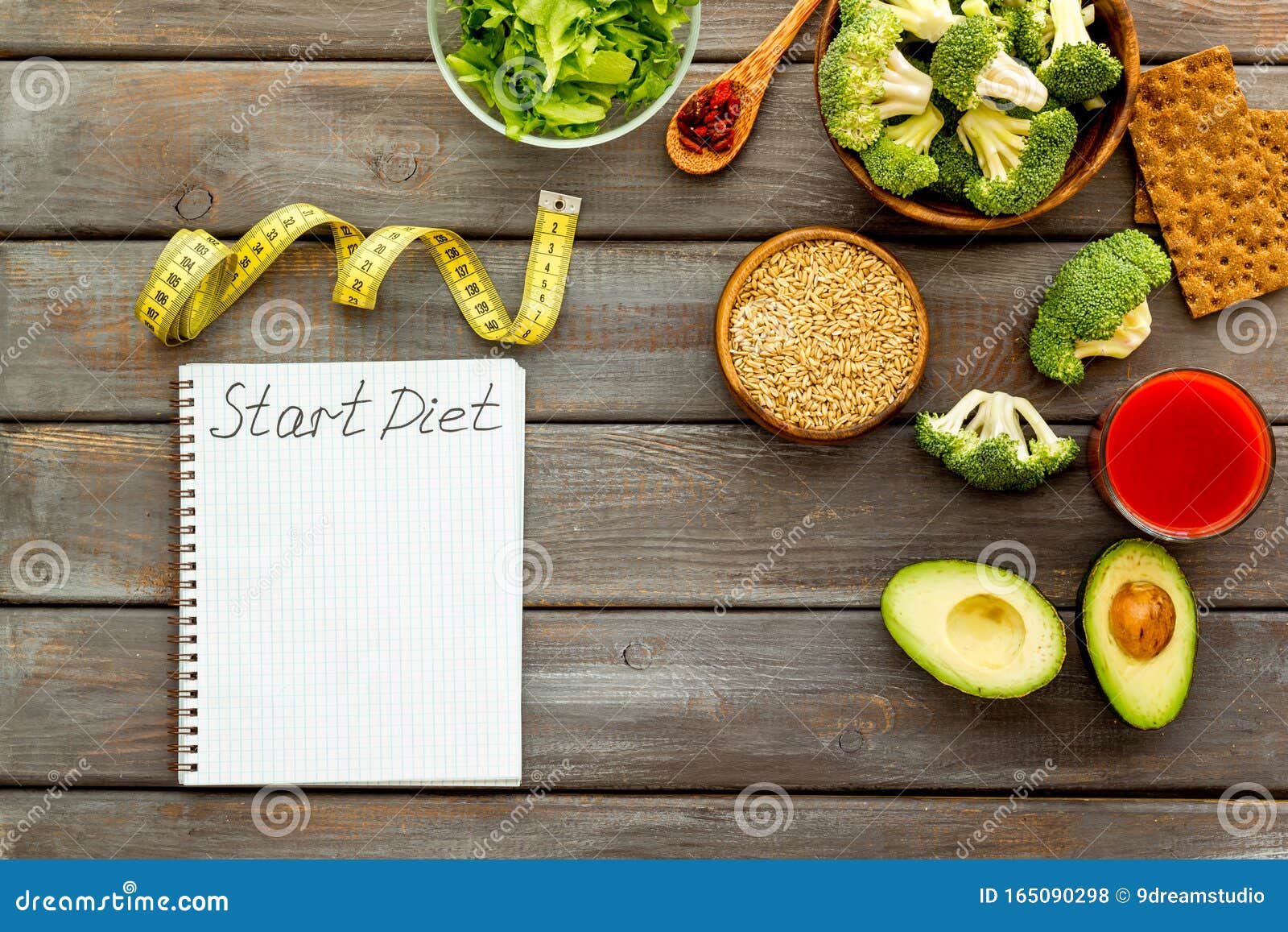 Diet Program Mockup. Start Diet Text in Notebook Near Vegetables on ...