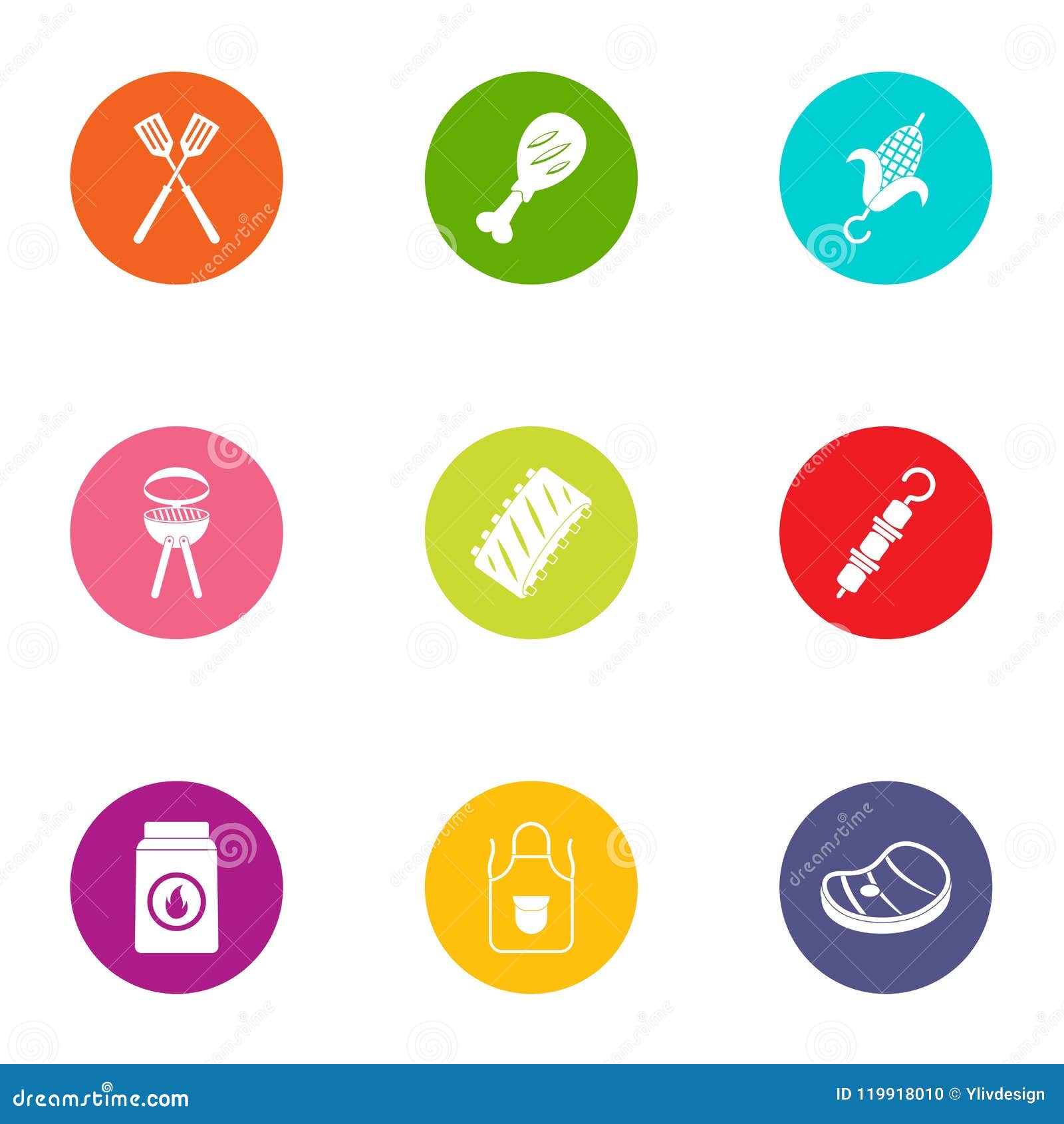 Dietary Icons Set, Flat Style Stock Vector - Illustration of kebab ...