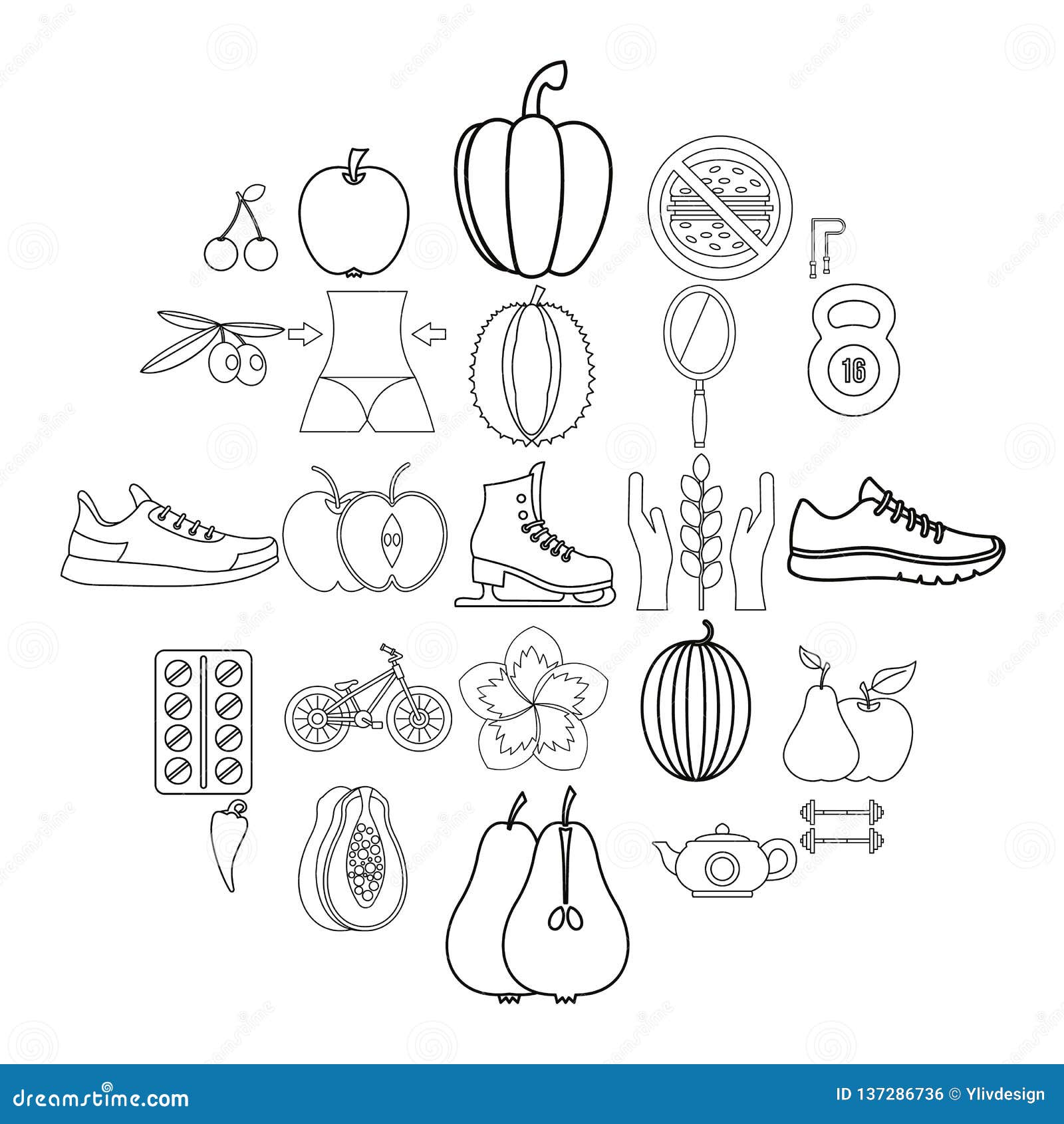 Dietary Icons Set, Outline Style Stock Vector - Illustration of dietary ...