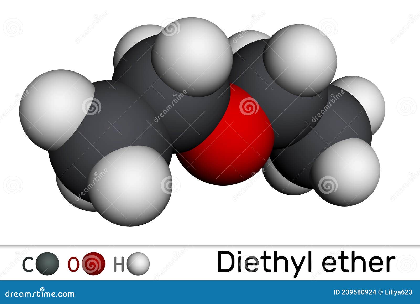 Diethyl Ether Molecule 3d, Molecular Structure, Ball And Stick Model ...
