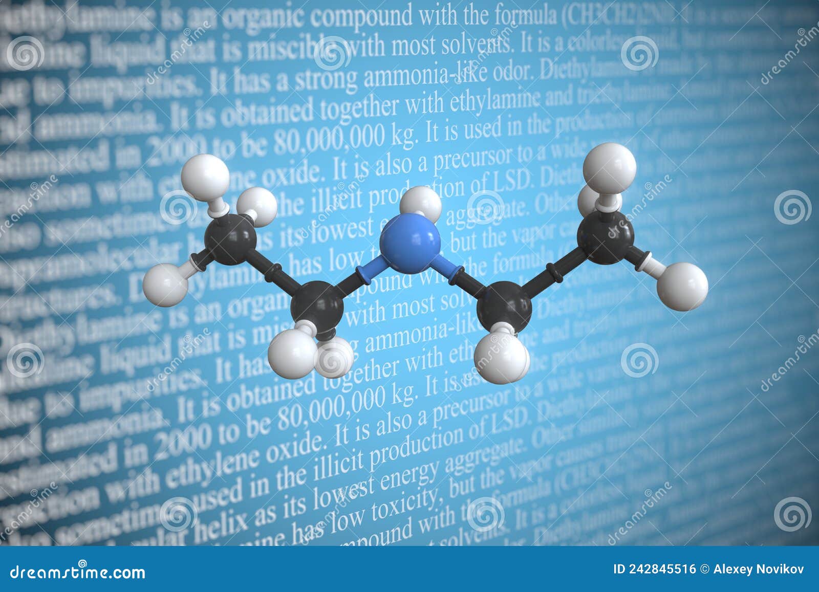 Diethylamine Scientific Molecular Model, 3D Rendering Stock ...
