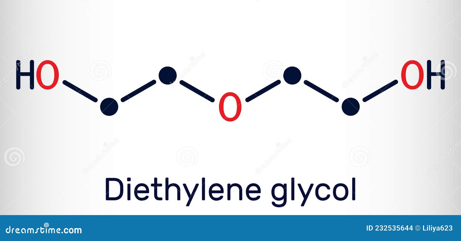 Diethylene Glycol, DEG Molecule. it is Diol, Solvent. Skeletal Chemical ...