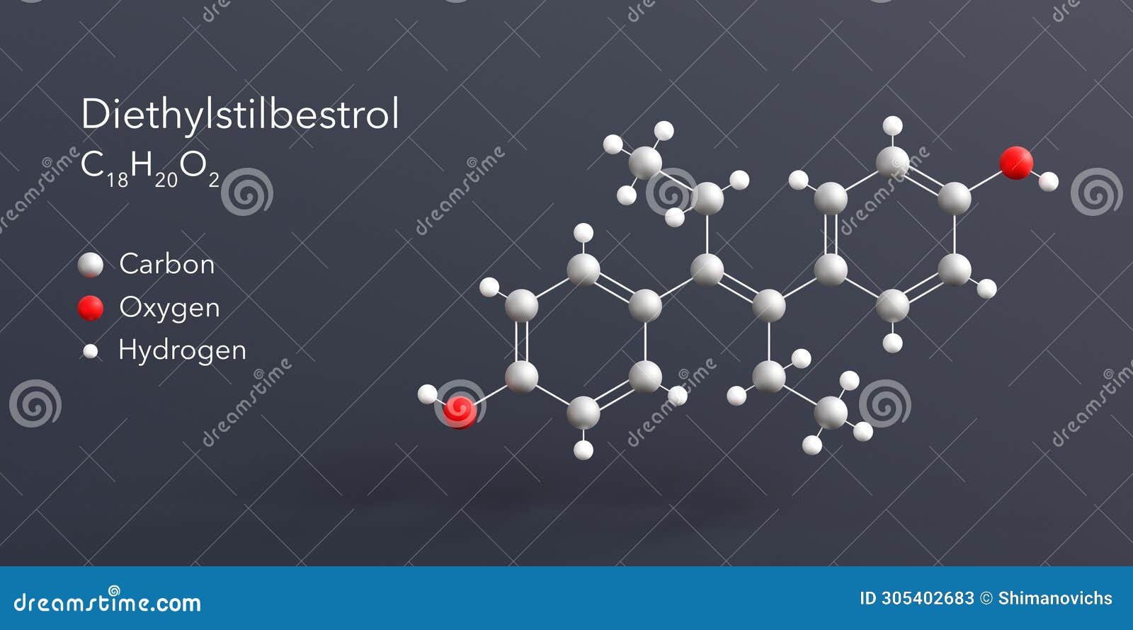 Diethylstilbestrol Molecule 3d Rendering Flat Molecular Structure With