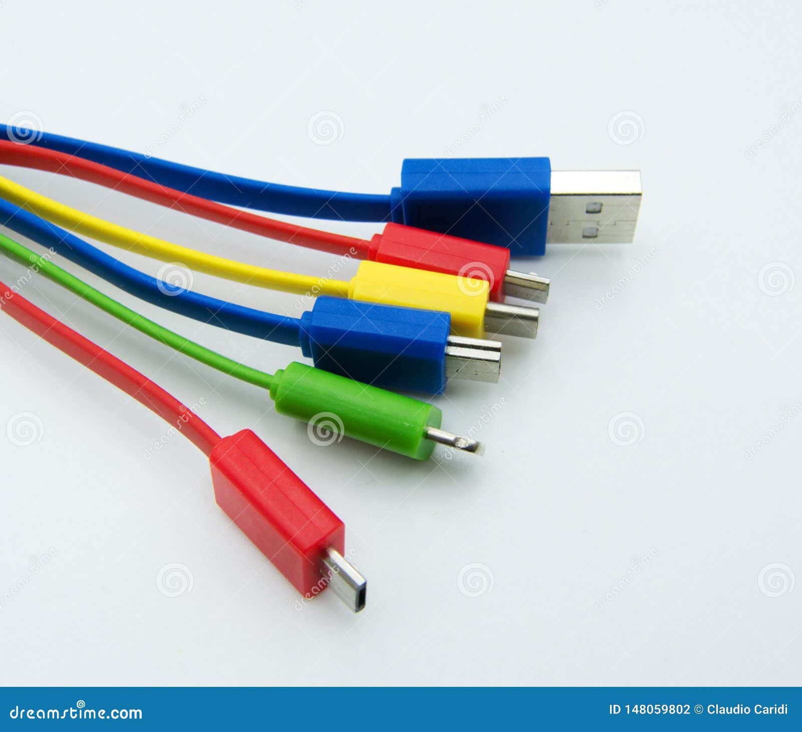 Diferent Cables for Computer and Electronic Devices on White Background ...