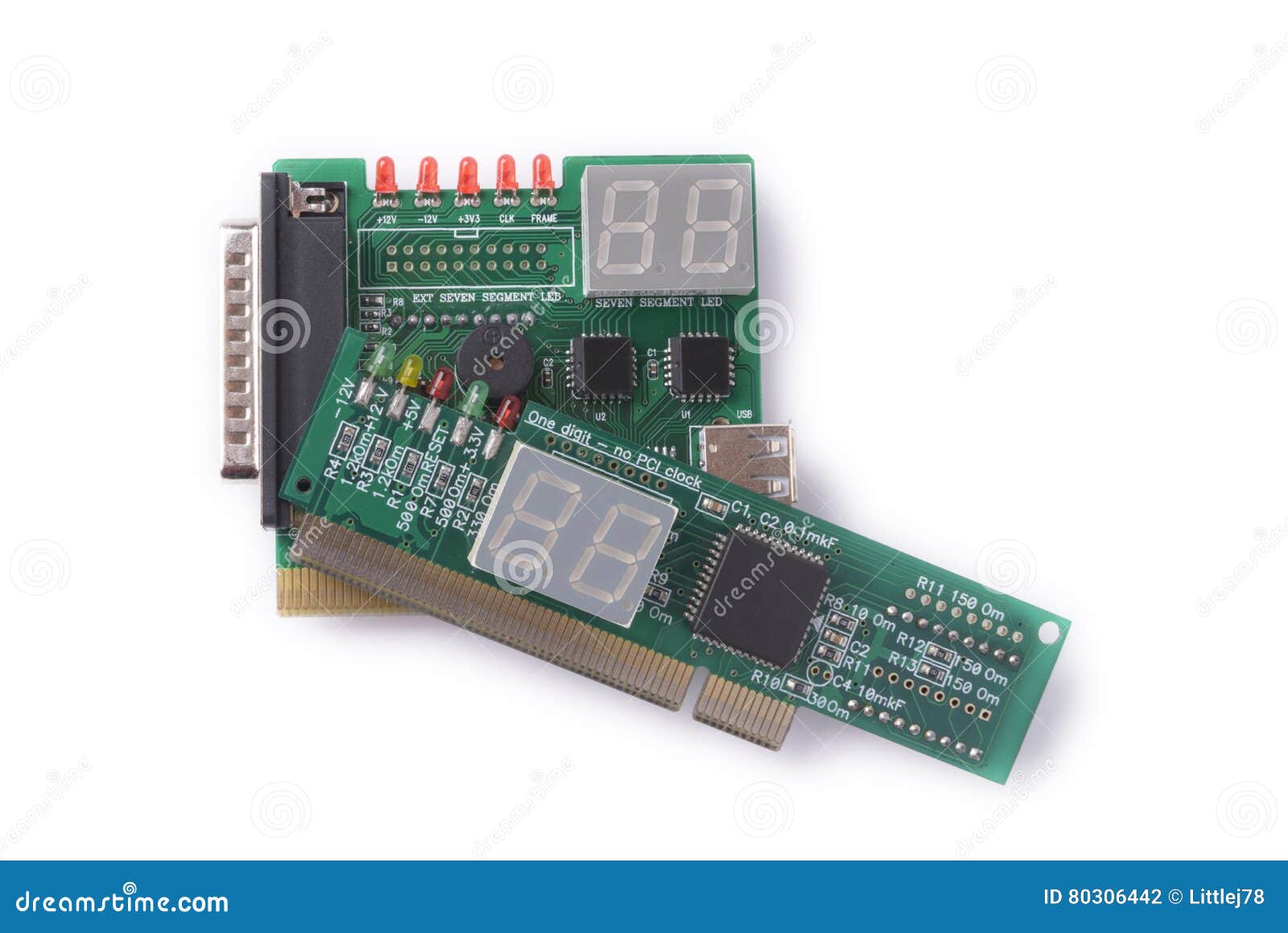 Diferent Devices For Testing Of Motherboards On A White Background, PC ...
