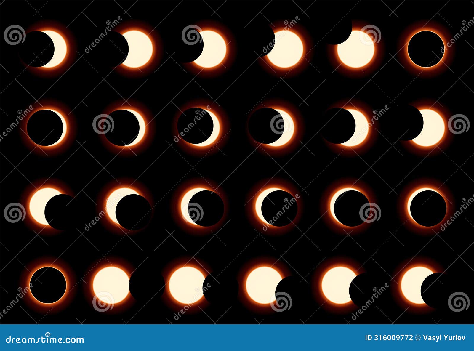 Diferentes Fases Del Eclipse Solar Y Lunar . Vector Ilustración del ...
