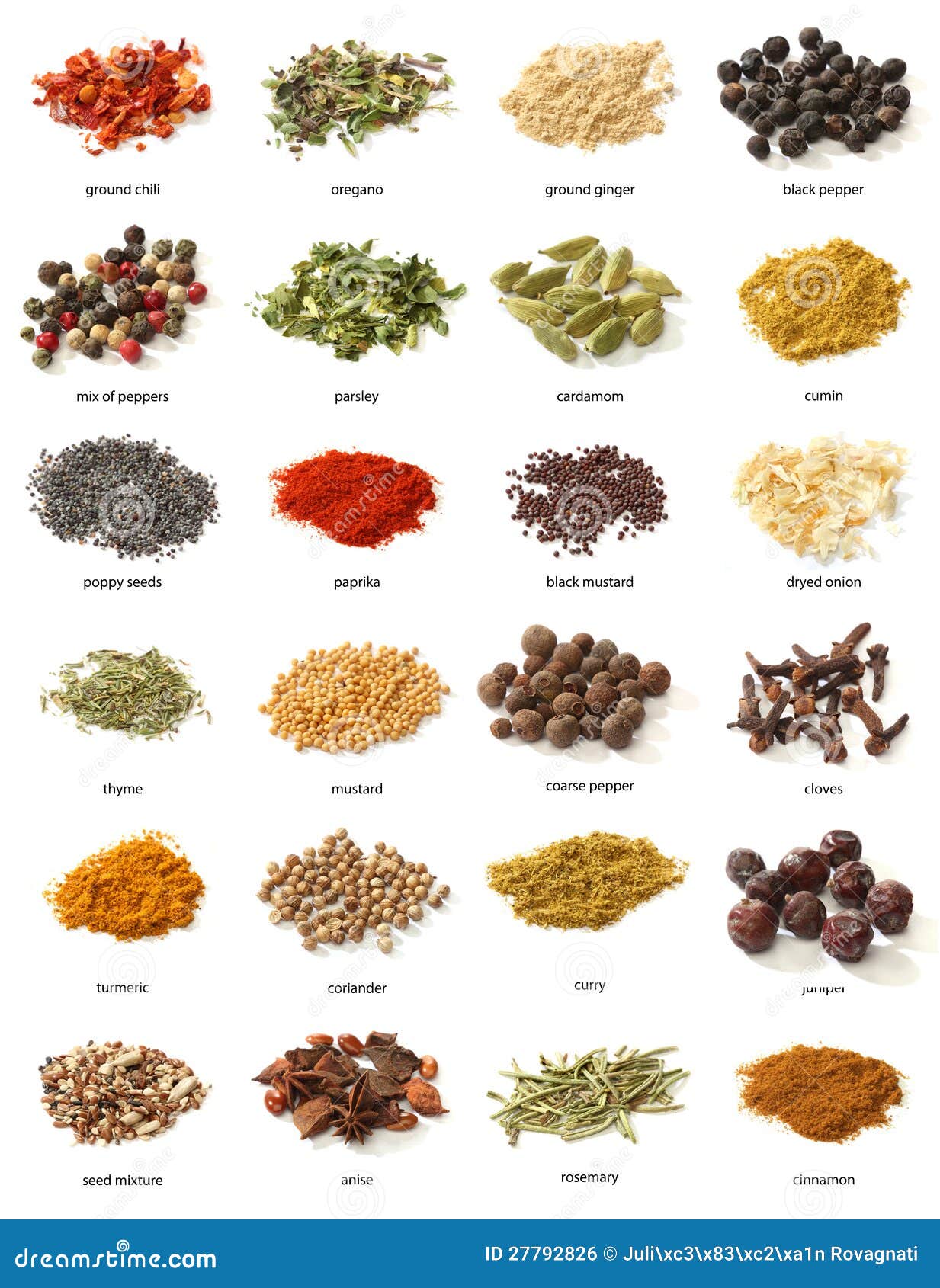 Différentes épices Sur Le Fond Blanc. Photo stock - Image du moutarde ...