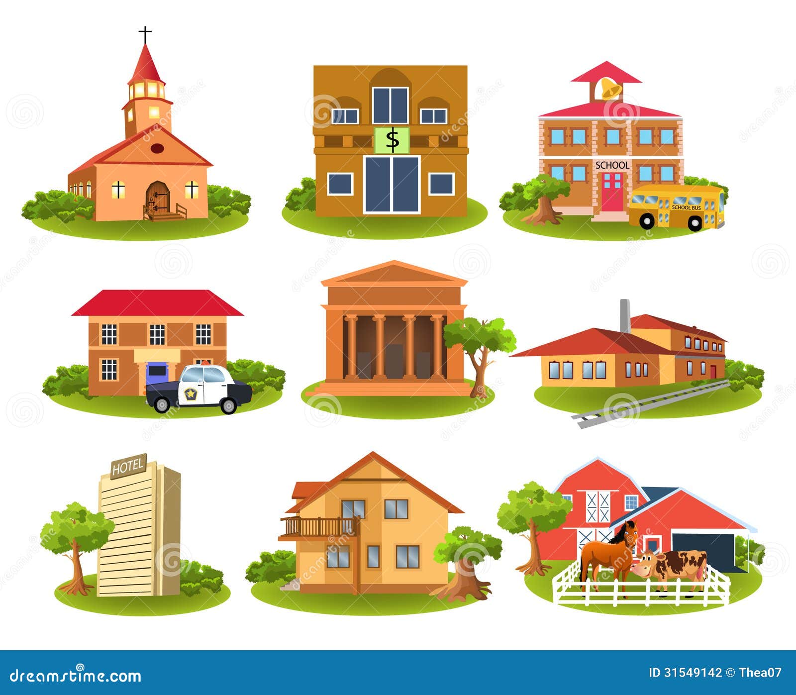 Différents Bâtiments Et Endroits Illustration Stock - Illustration du ...