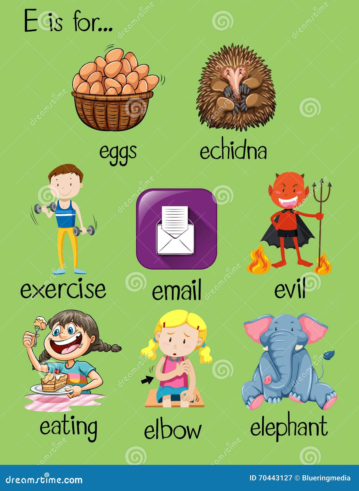 Différents Mots Pour La Lettre E Illustration de Vecteur - Illustration ...