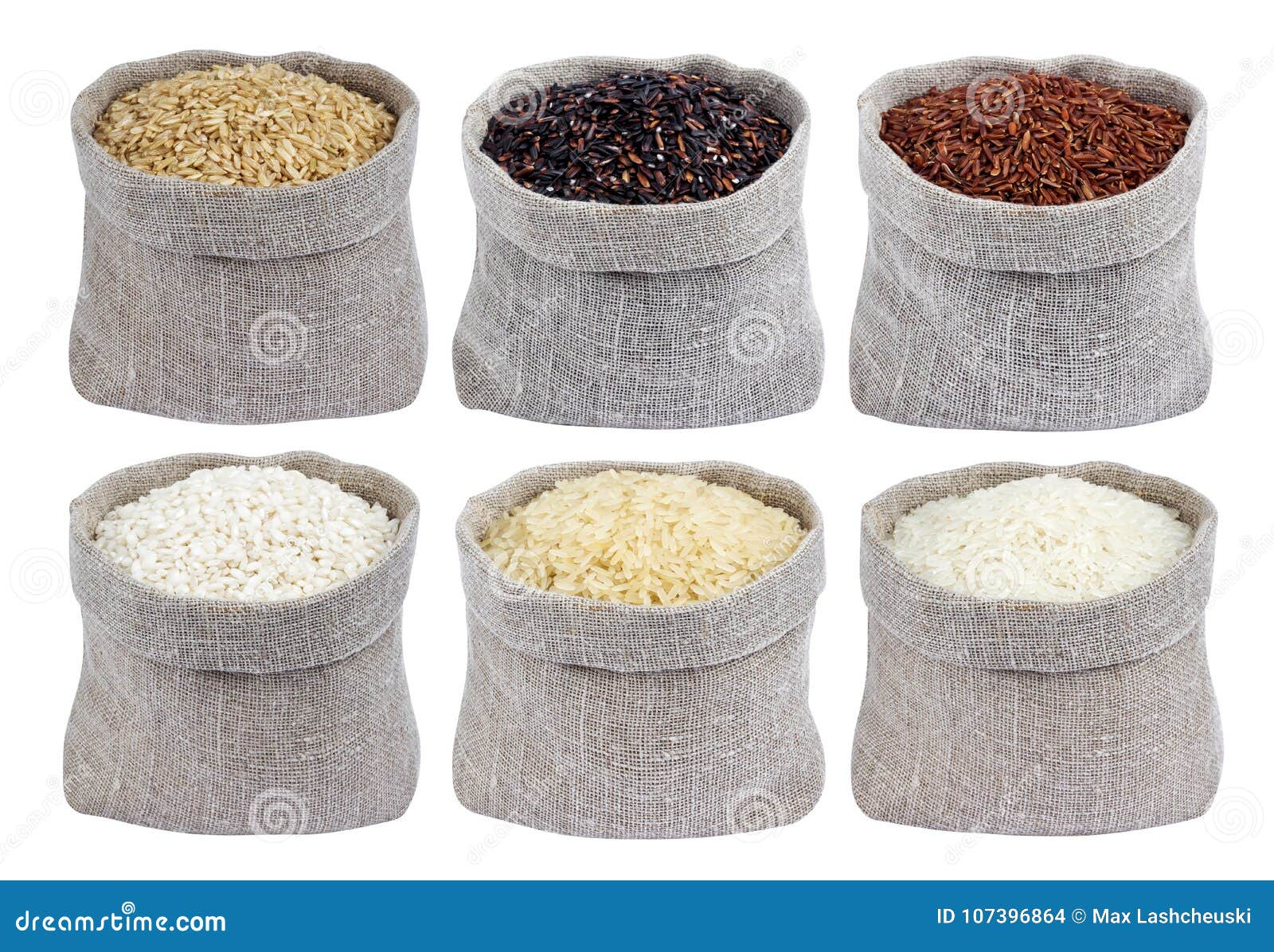 Différents Types De Riz Dans Les Sacs Sur Le Fond Blanc Ramassage Photo ...