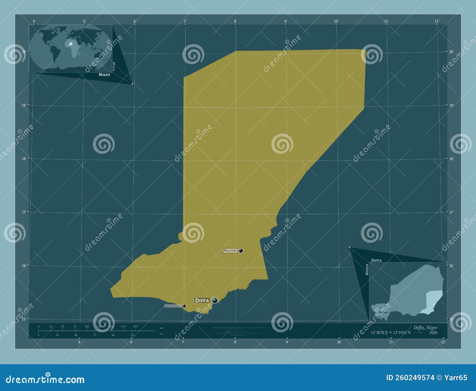 Diffa, Niger. Solid. Labelled Points of Cities Stock Illustration ...