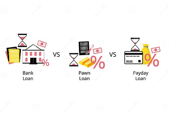 Difference between Bank Loan, Pawn Loan, Payday Loan Stock Illustration ...