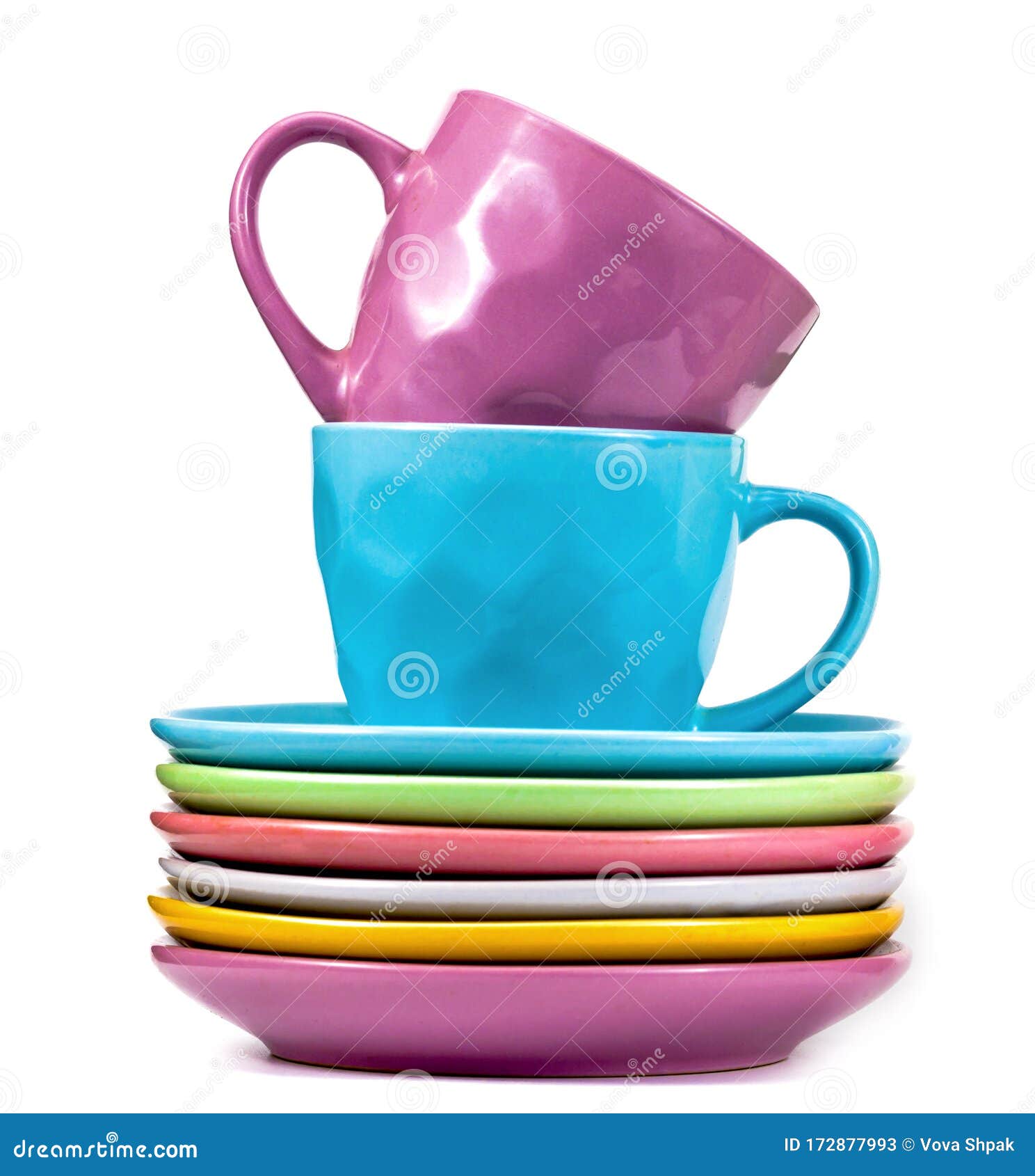 Colored Tea Cups and Saucers Stock Image - Image of isolated ...