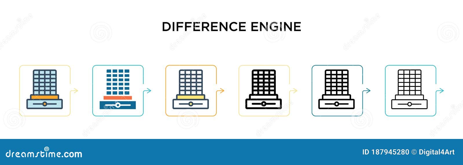 Difference Engine Vector Icon In 6 Different Modern Styles. Black, Two ...