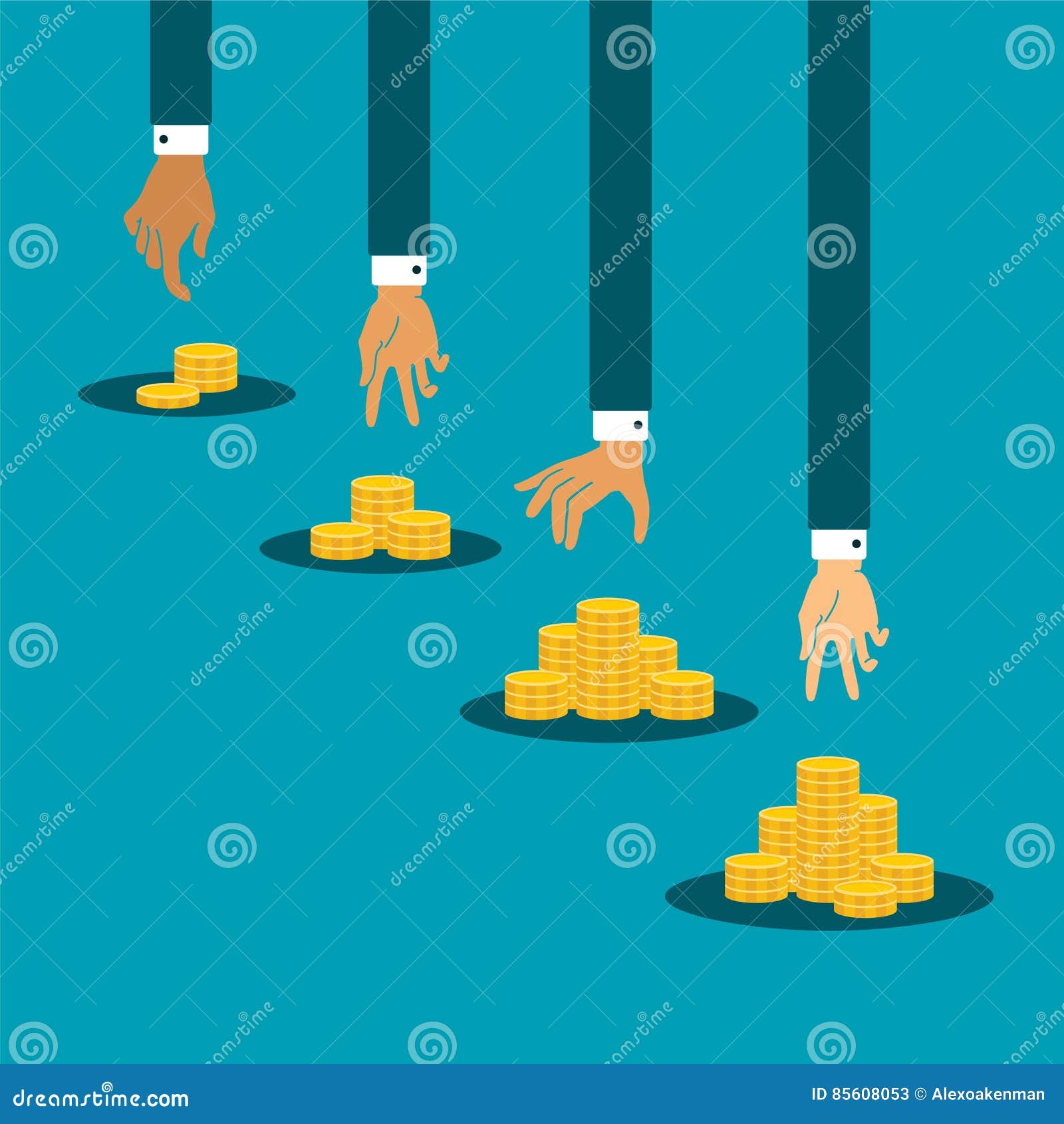 Difference In Income Vector Concept With Stacks Of Golden Coins ...