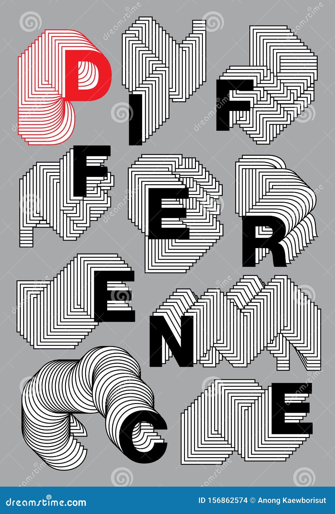 Difference, Layered Alphabet Stock Vector - Illustration of shape ...