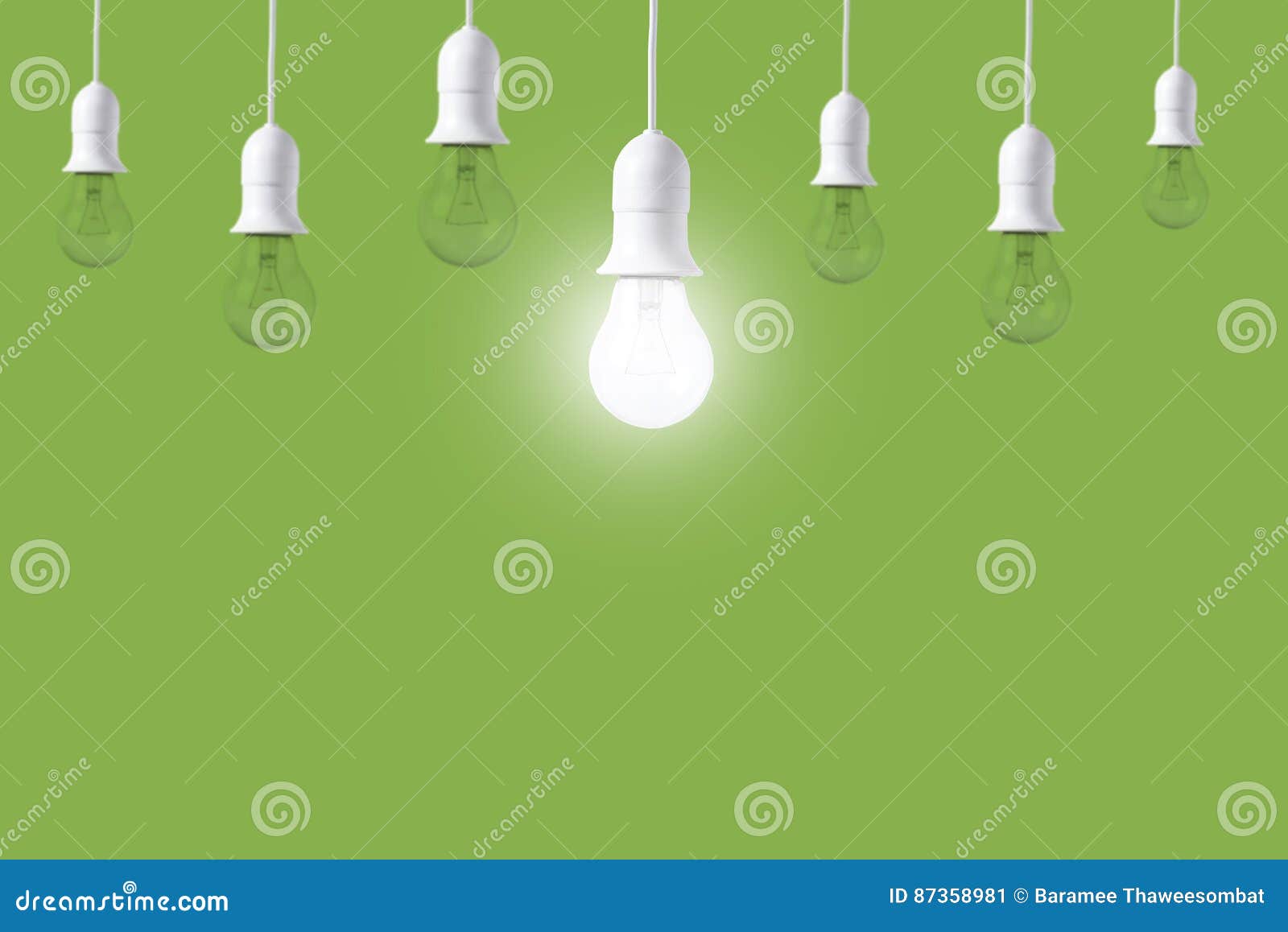 Difference Light Bulb on Green Background. Concept of New Ideas Stock ...