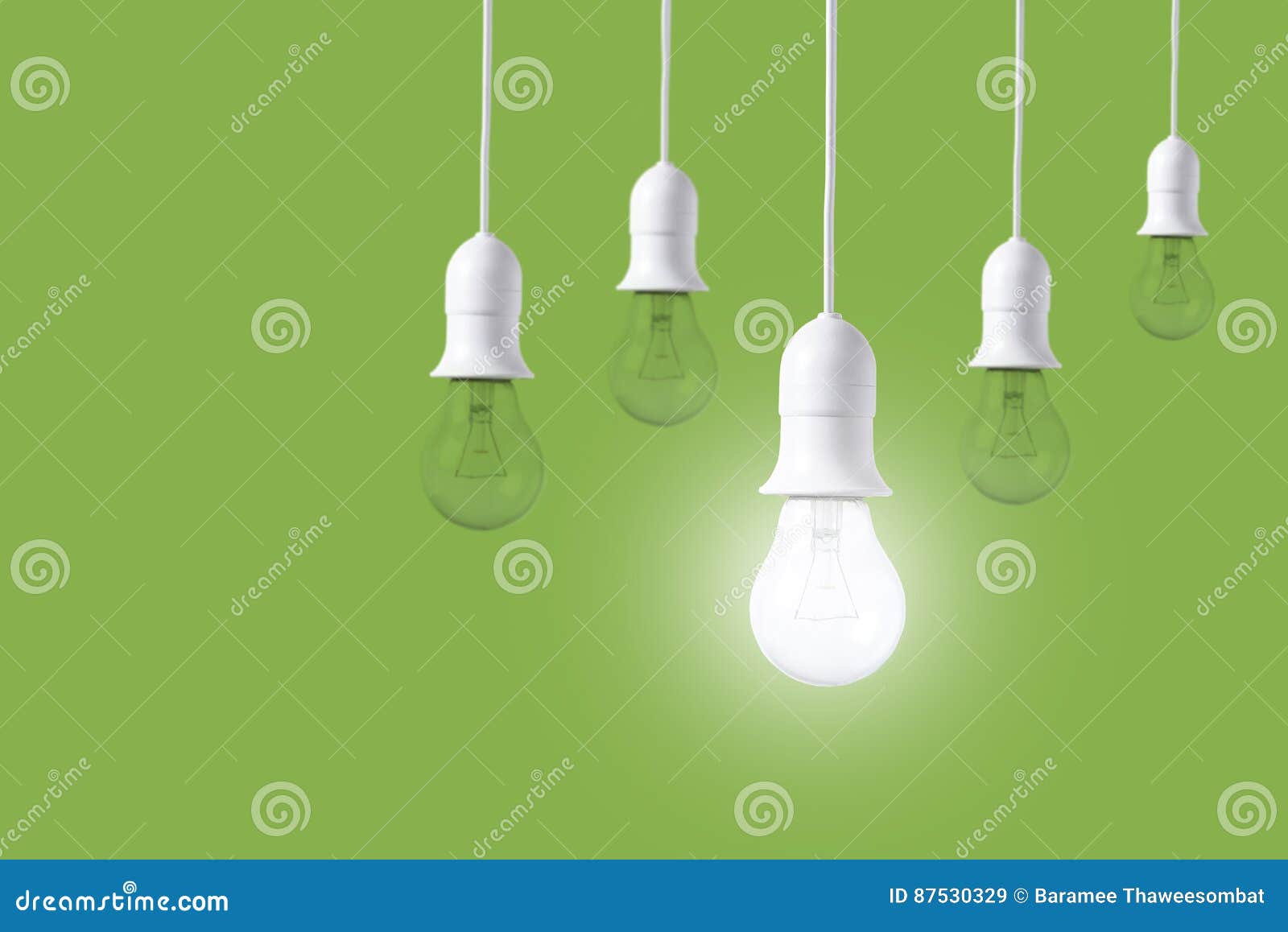 Difference Light Bulb on Green Background. Concept of New Ideas Stock ...