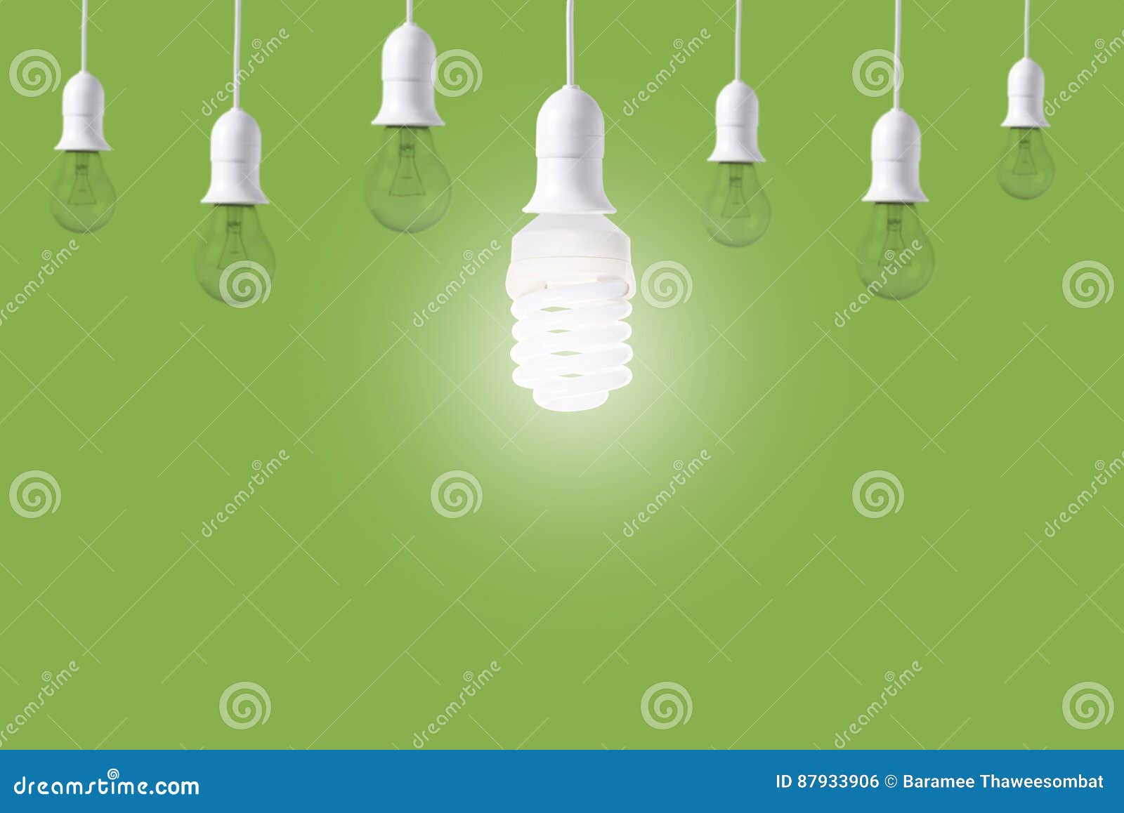 Difference Light Bulb On Green Background. Concept Of New Ideas Stock ...