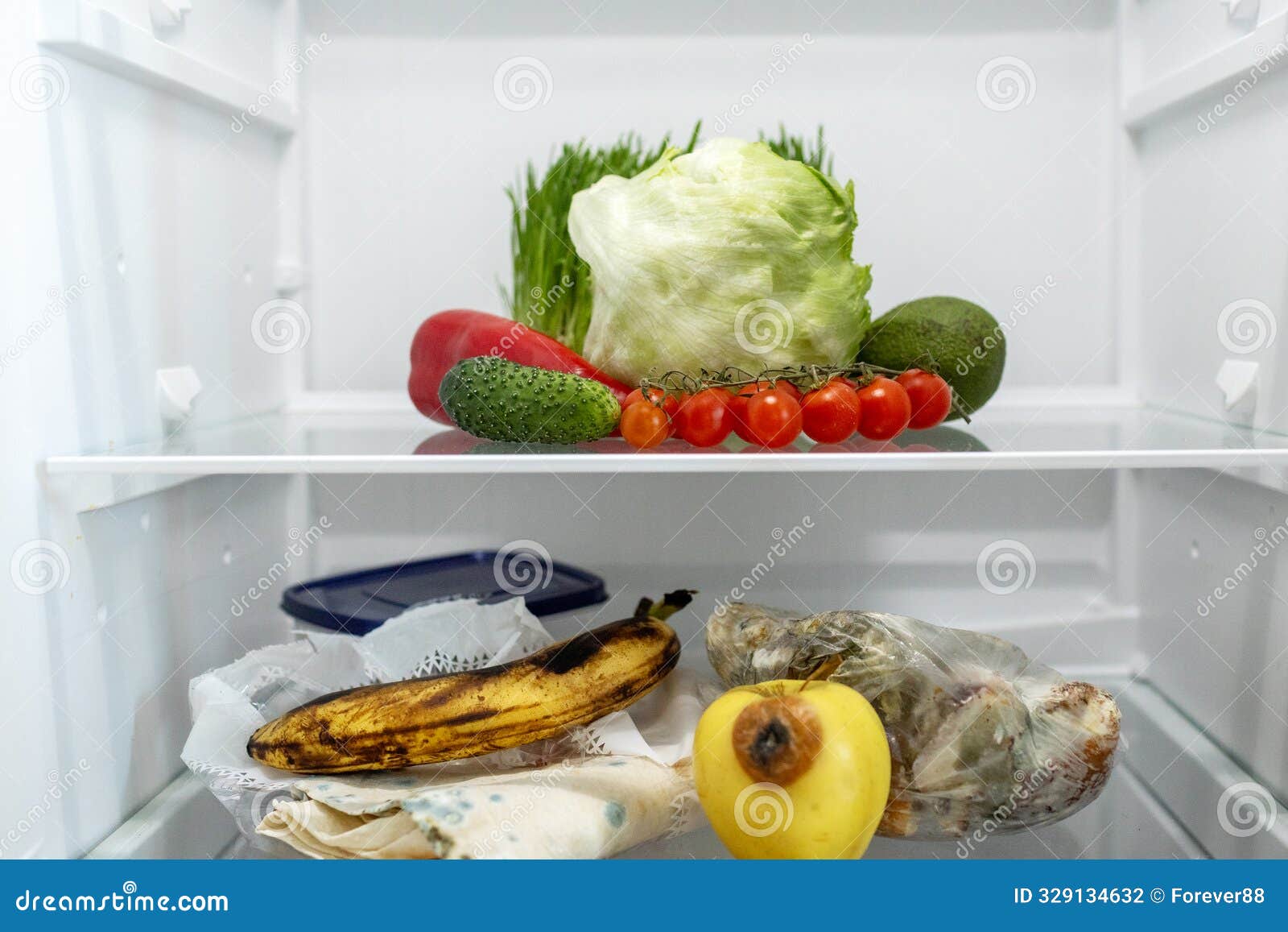 The Difference between the Produce Shelf with Fresh Vegetables and the ...