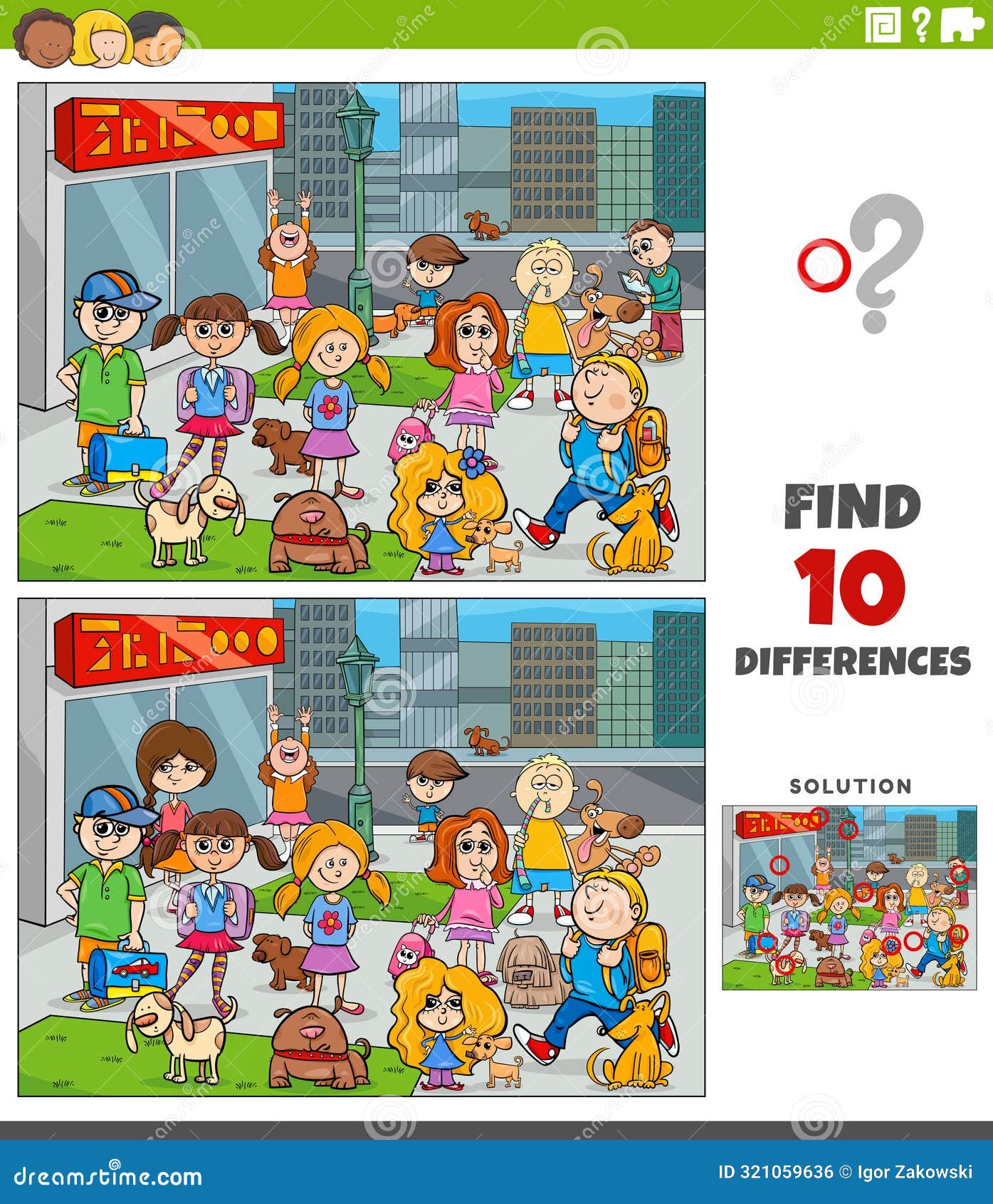 Differences Activity with Cartoon Children Characters in the City Stock ...