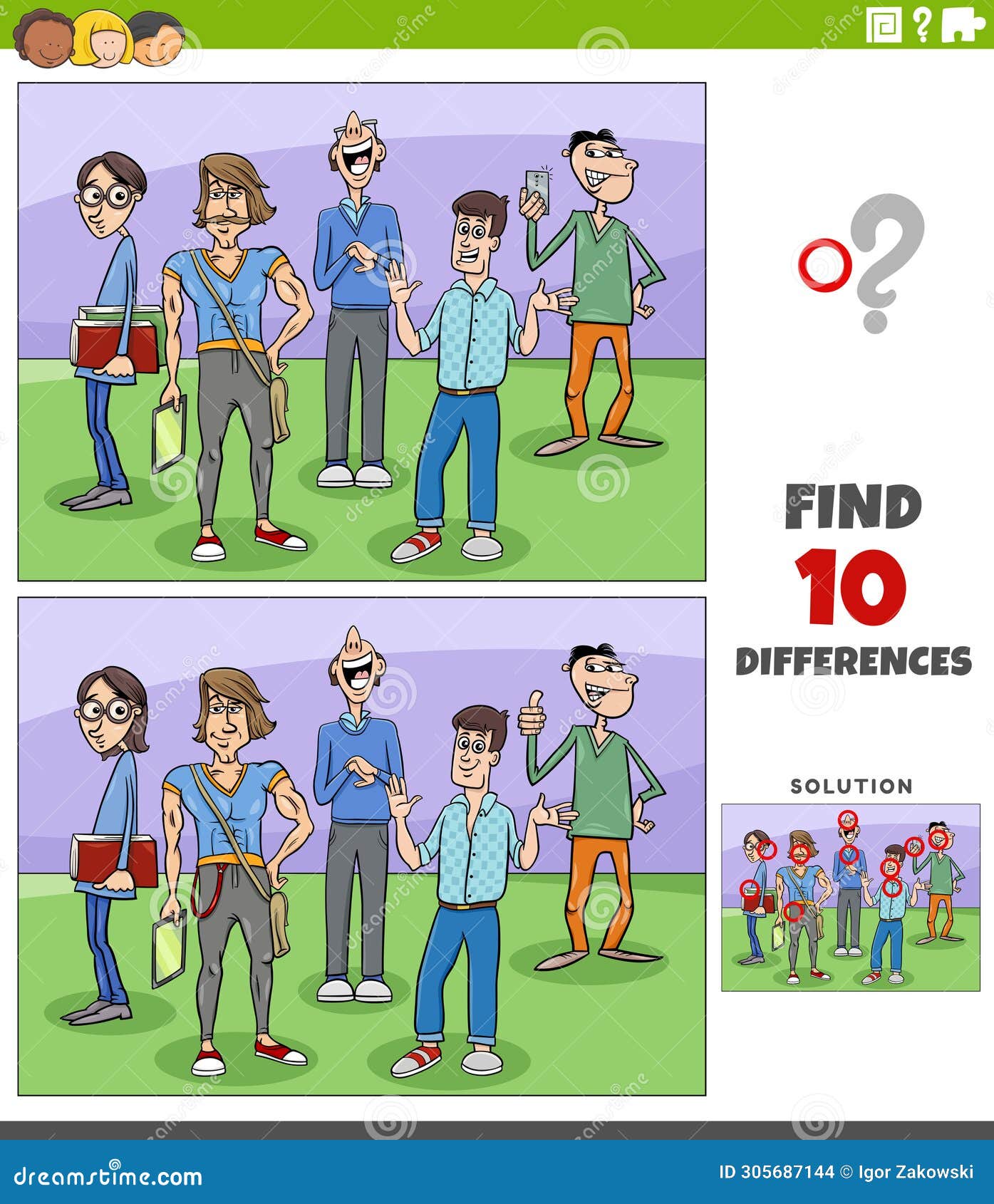 Differences Activity with Cartoon Young Men Group Stock Vector ...