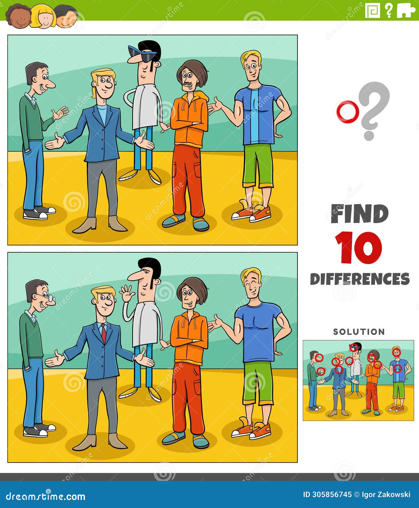 Differences Activity with Cartoon Young Men Group Stock Vector ...