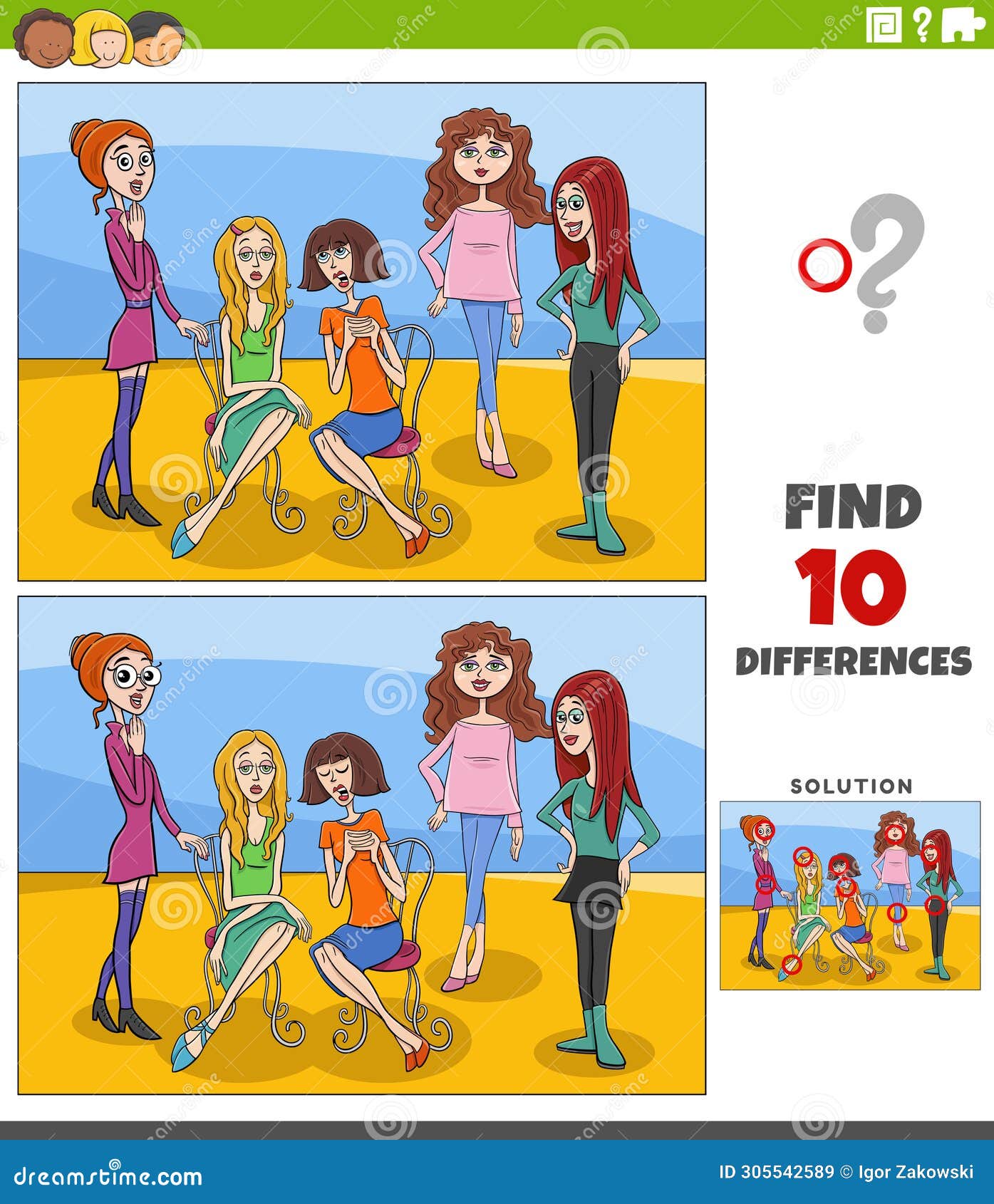 Differences Activity with Cartoon Young Women Group Stock Vector ...