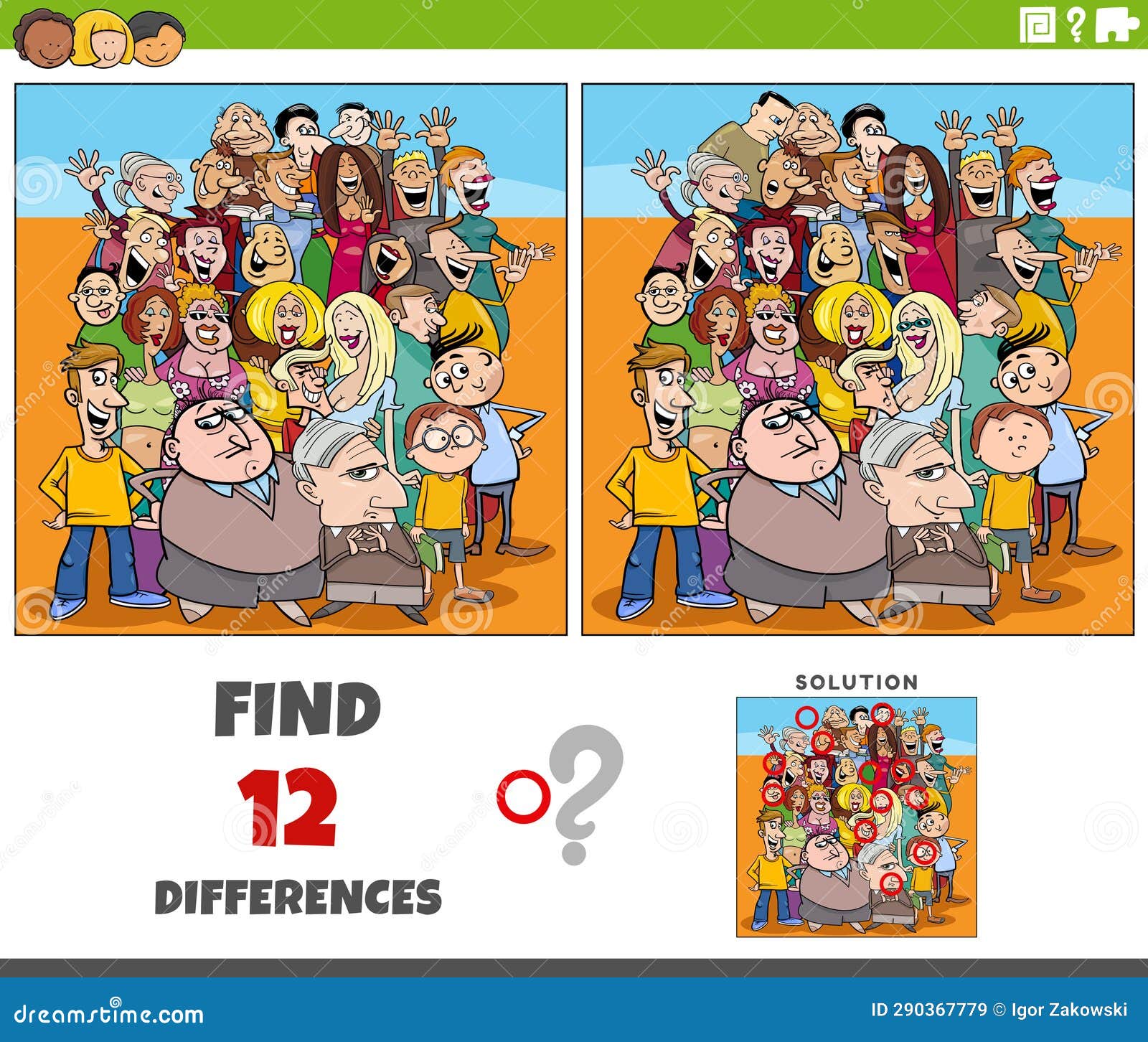 Differences Activity with Funny Cartoon People Crowd Stock Illustration ...