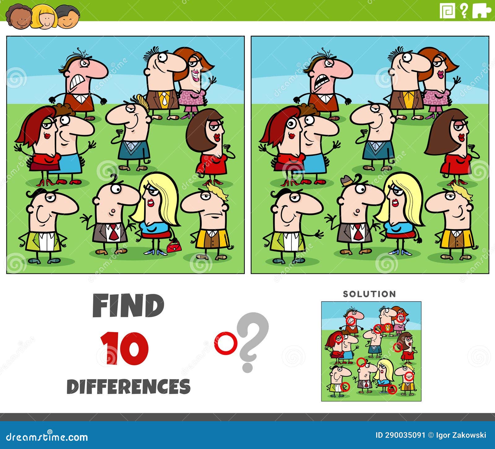Differences Activity with Funny Cartoon People Stock Vector ...