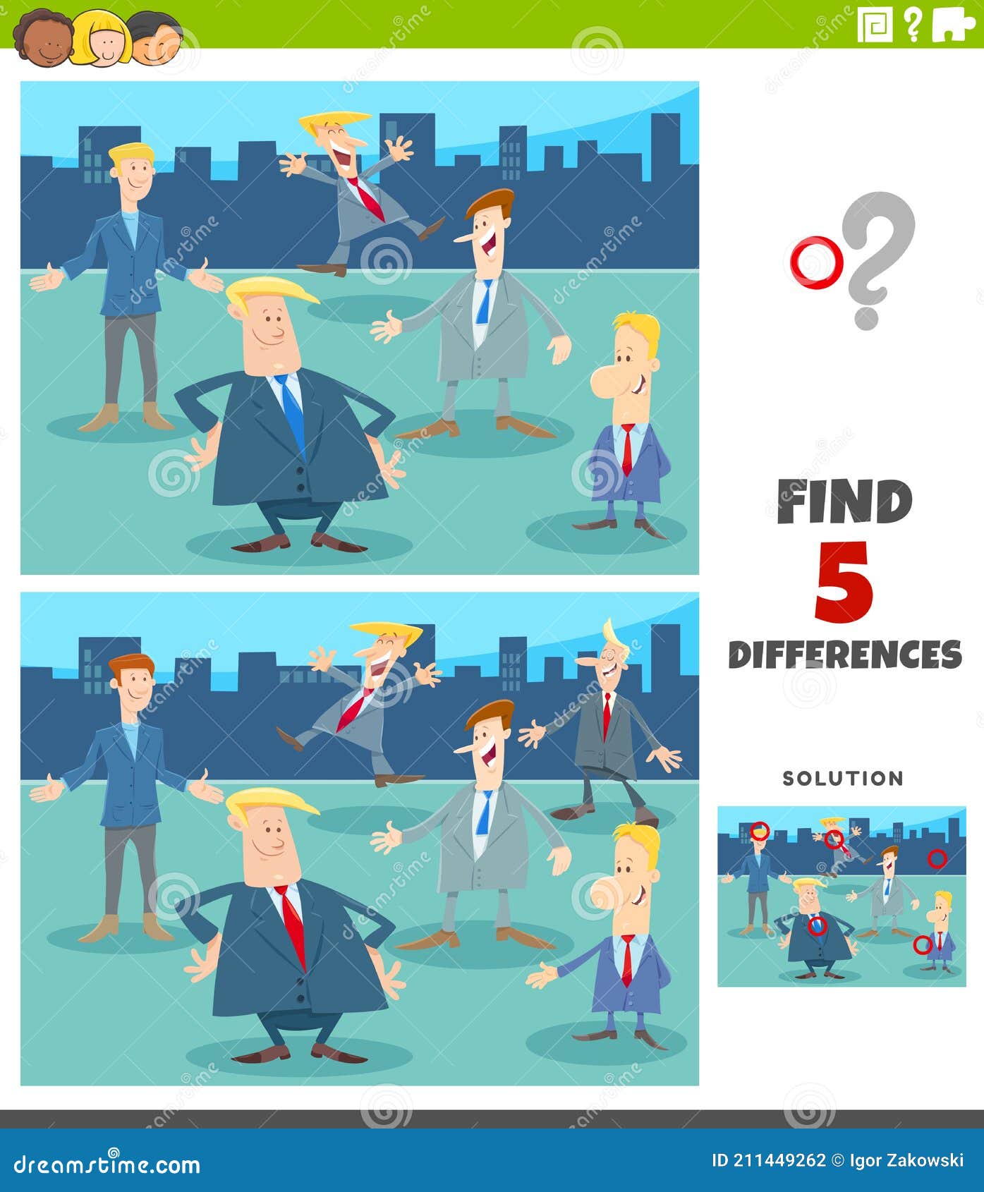 Differences Educational Game with Cartoon Businessmen Stock Vector ...