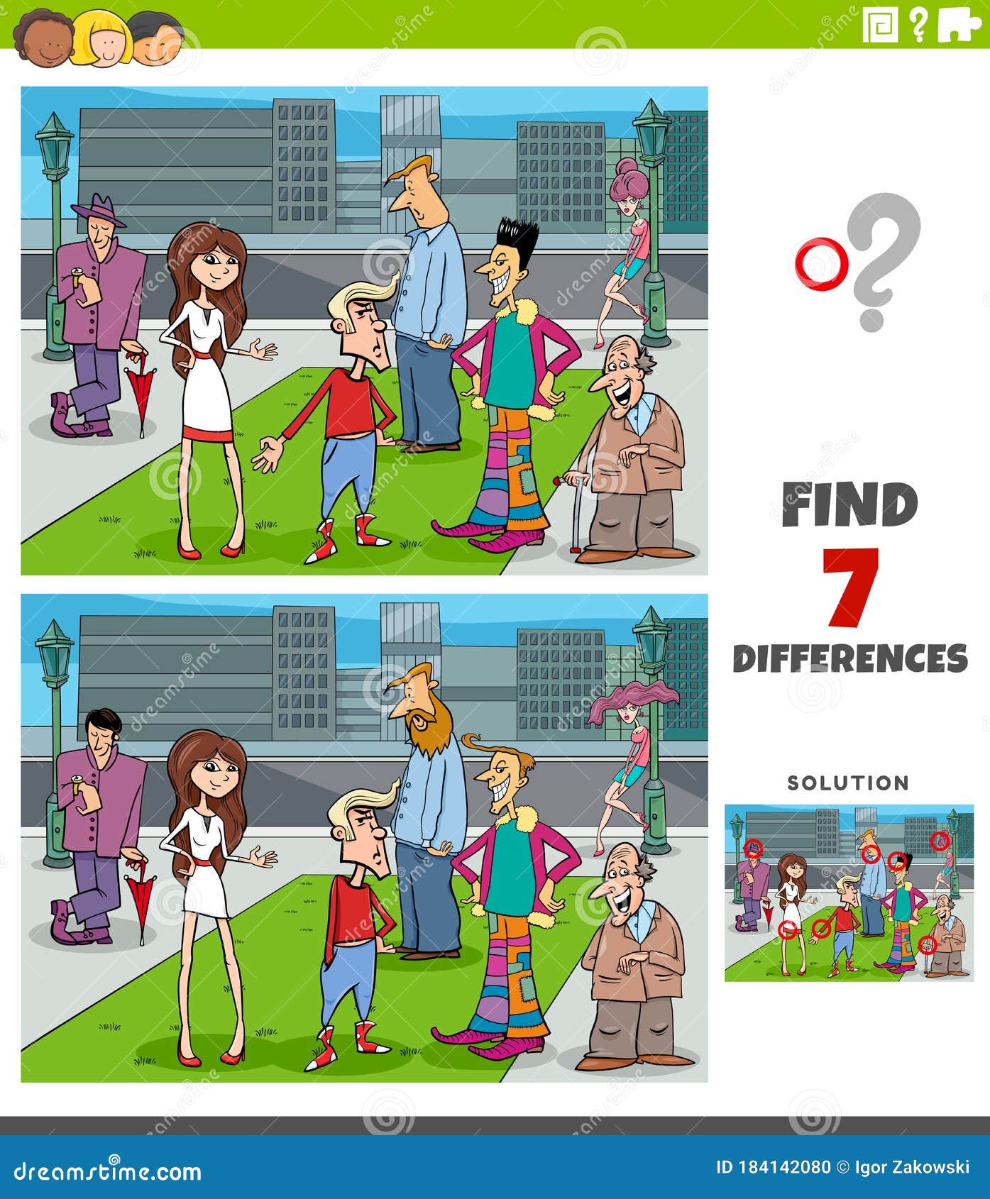 Differences Educational Game with Cartoon People Stock Vector ...