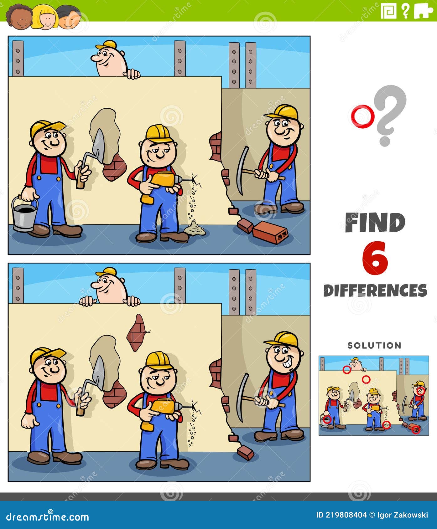 Differences Educational Game with Cartoon Workers Stock Vector ...