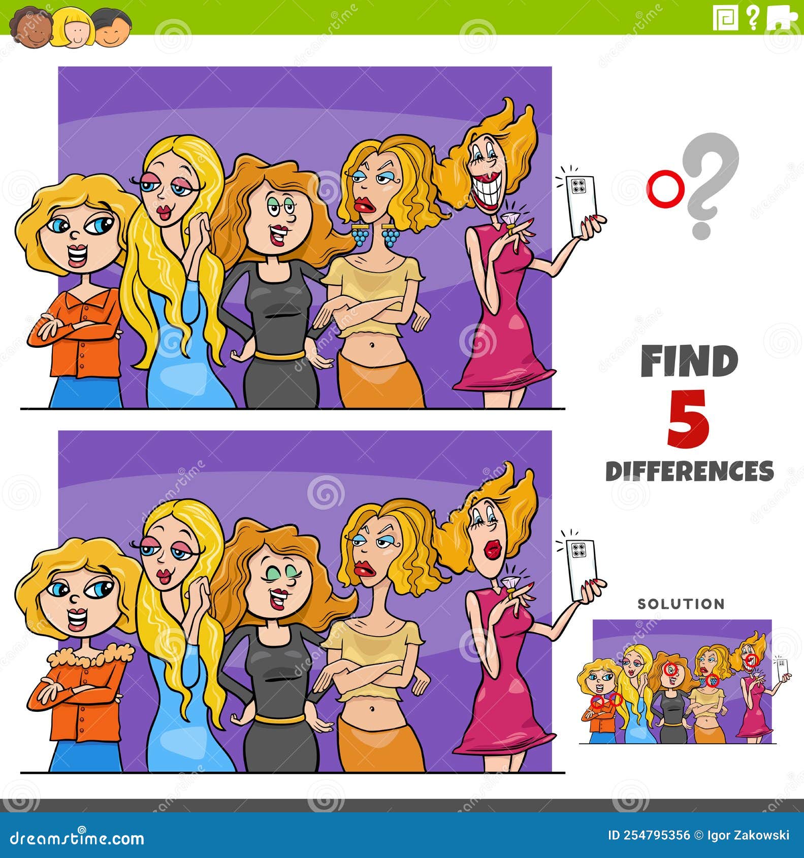 Differences Educational Game with Comic Women Characters Stock Vector ...