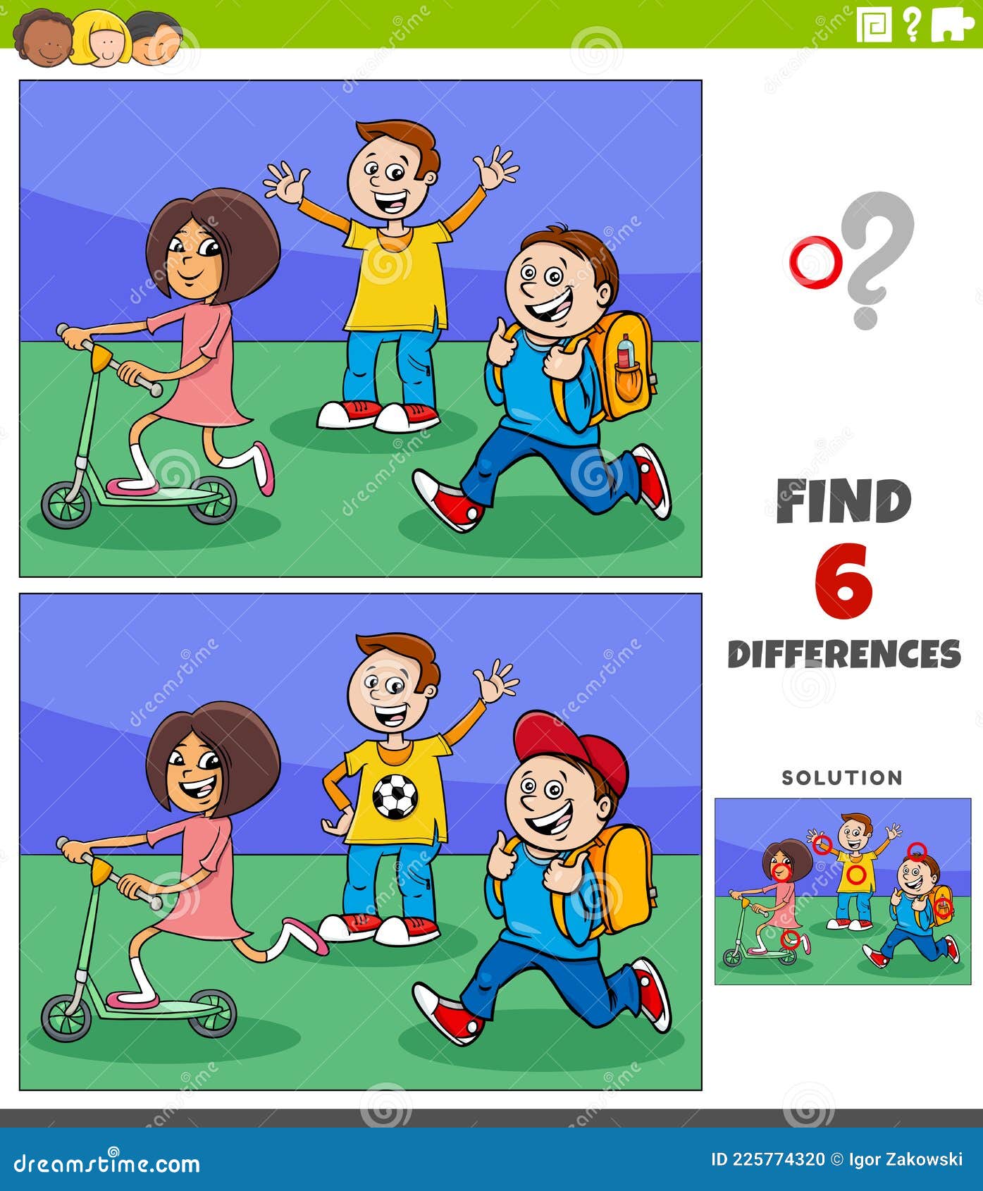 Differences Educational Game with Elementary Age Kids Stock Vector ...