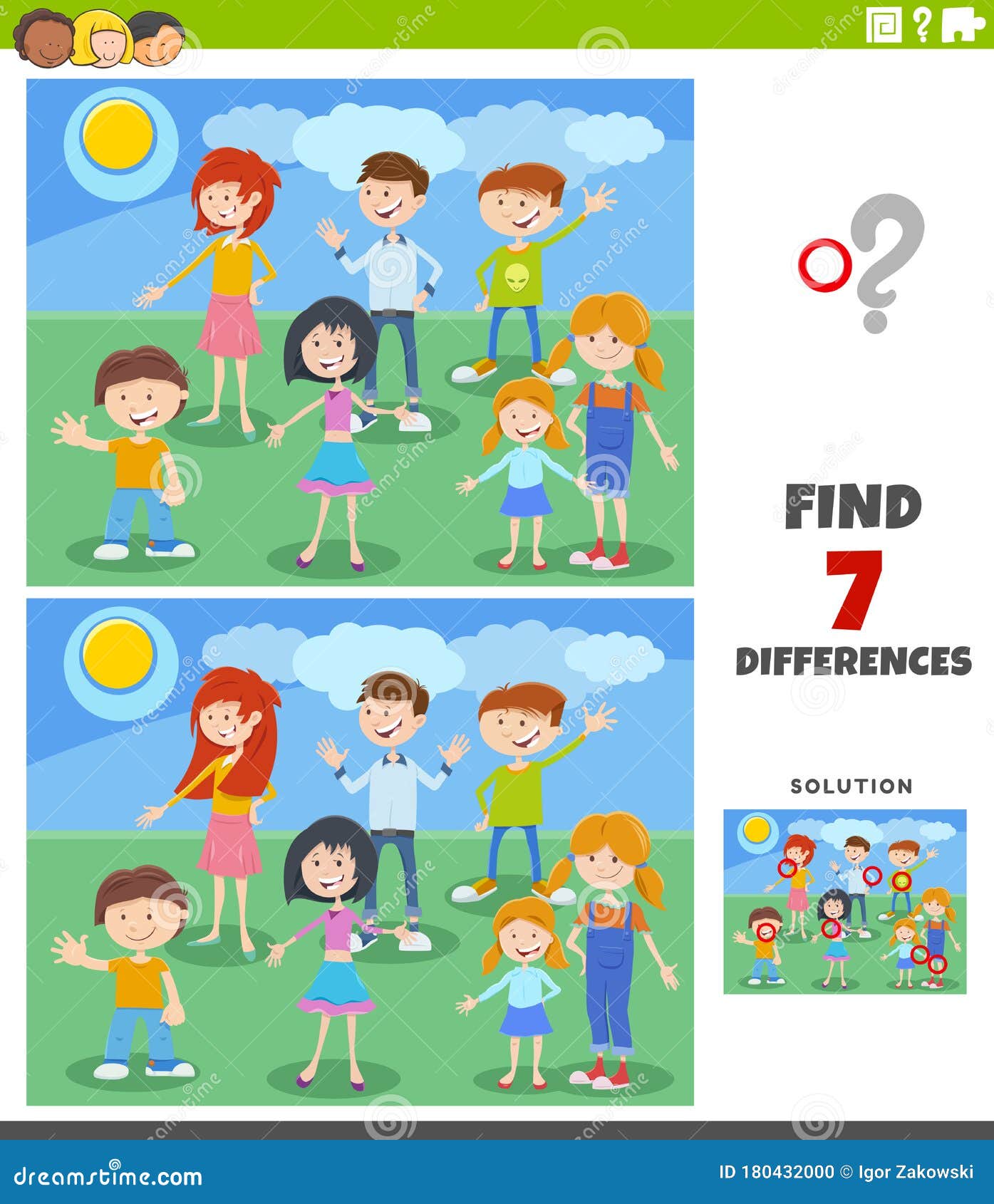 Differences Educational Task with Cartoon Children Stock Vector ...