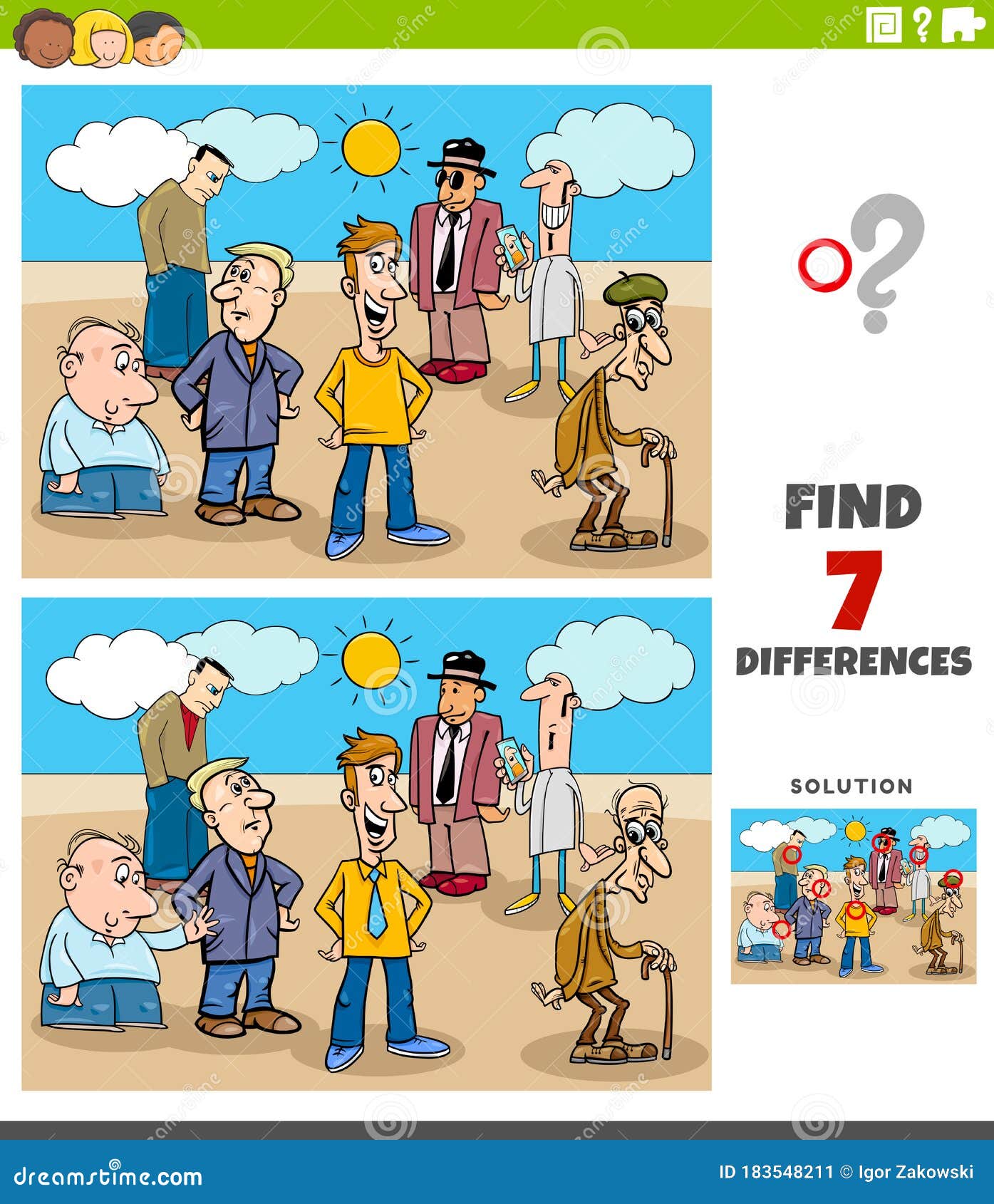 Differences Educational Task with Cartoon People Stock Vector ...