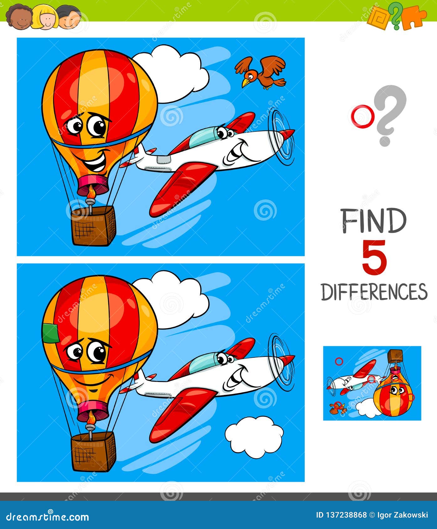 Differences Game with Plane and Balloon Stock Vector - Illustration of ...