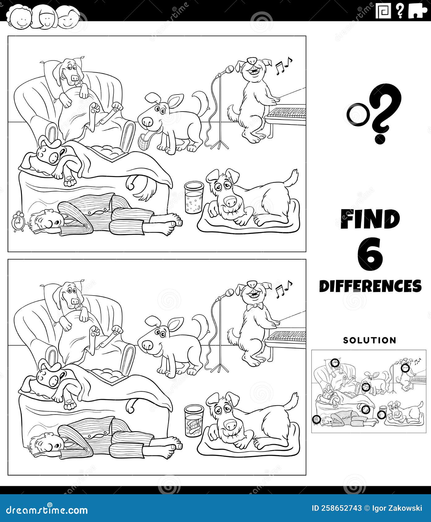 Differences Task with Cartoon Dogs Coloring Page Stock Vector ...