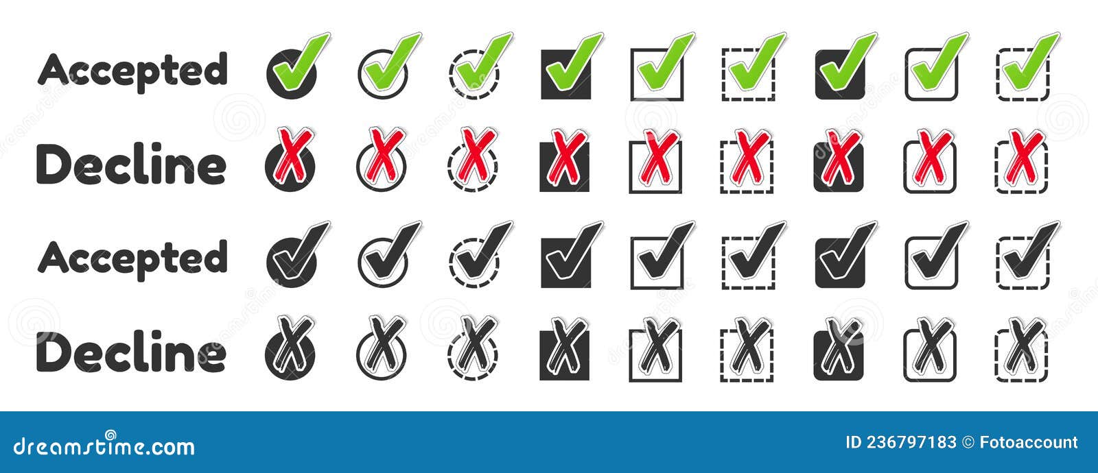 Different Accepted And Decline Checkbox Icon Set - Vector Illustrations ...