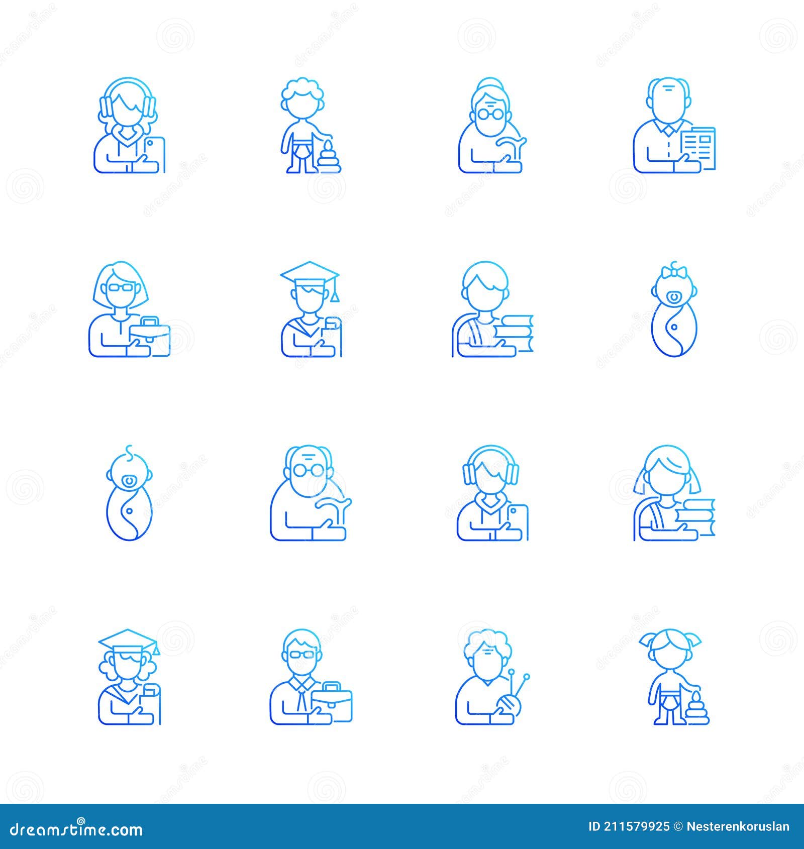 Different Age and Gender Groups Gradient Linear Vector Icons Set Stock ...