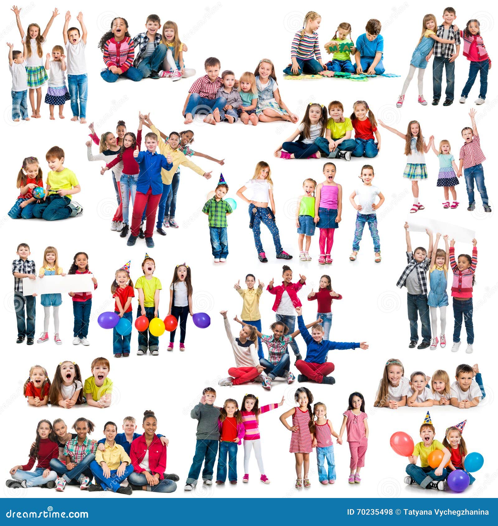 Different-aged Funny Children in Groups Stock Photo - Image of decor ...