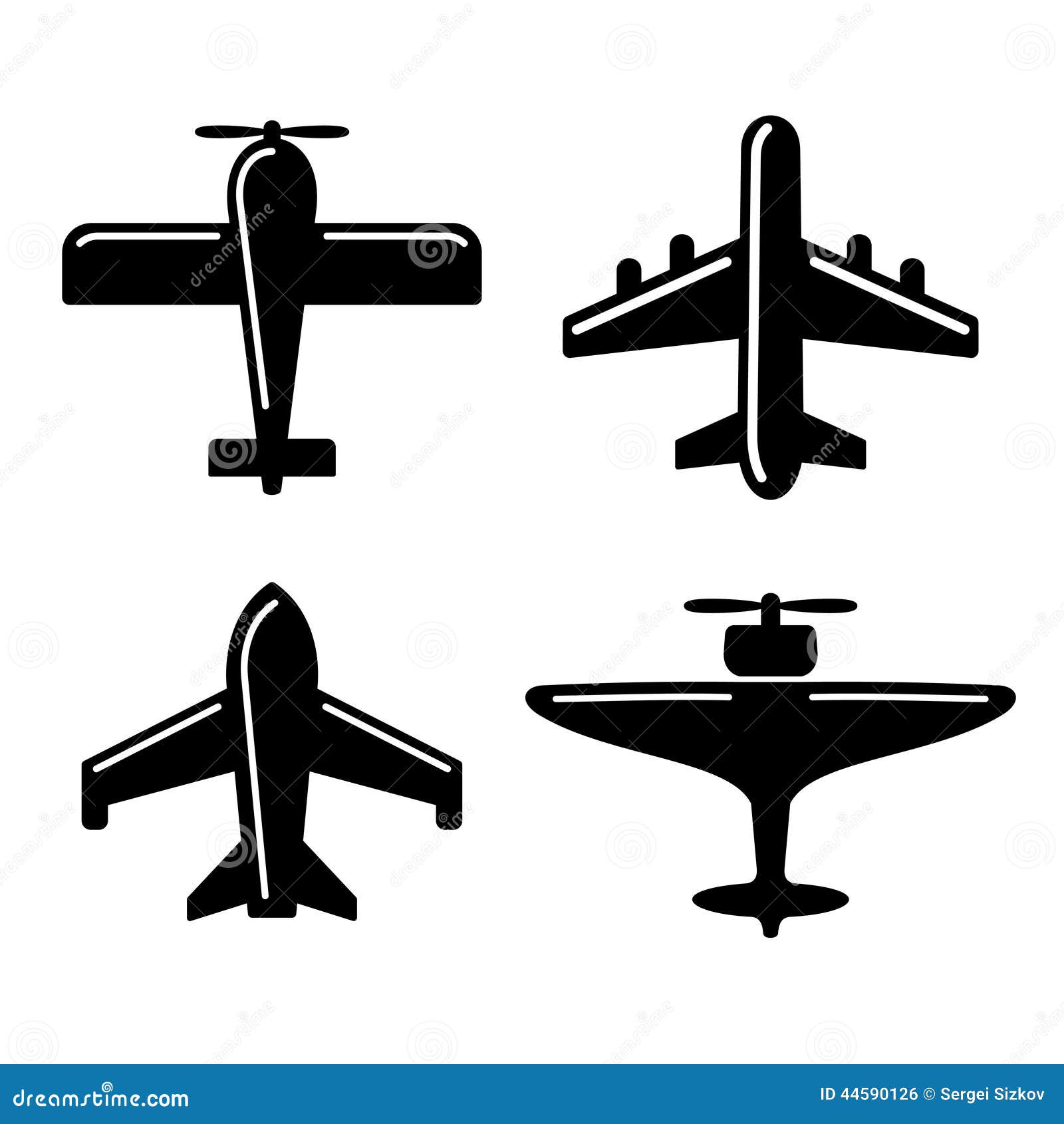 Set Of Different Airplane Symbols. Aircraft, Plane Icons Or Signs ...