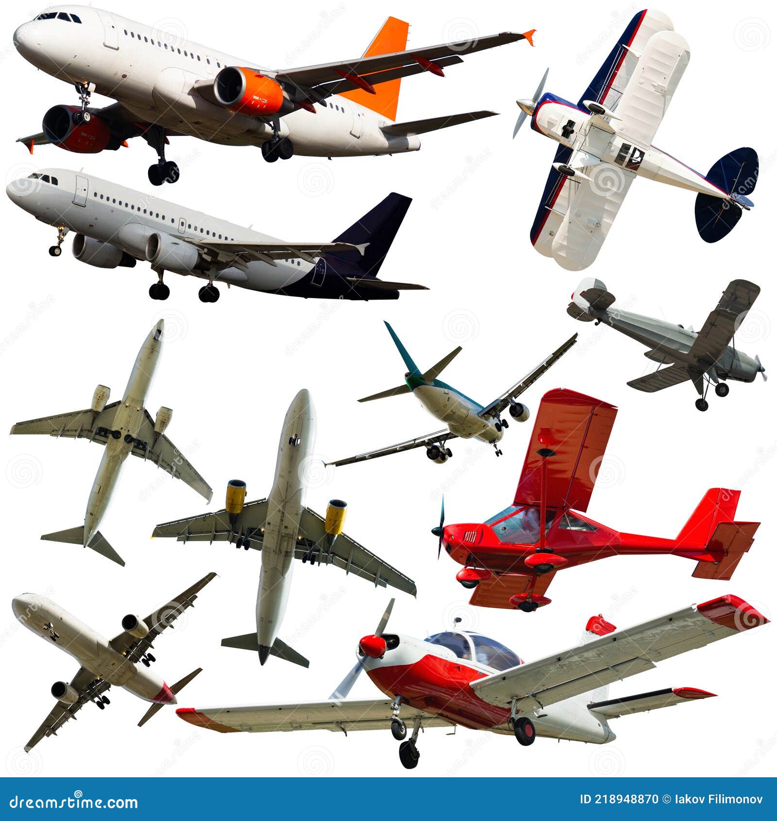 Different airplanes flying stock photo. Image of business - 218948870