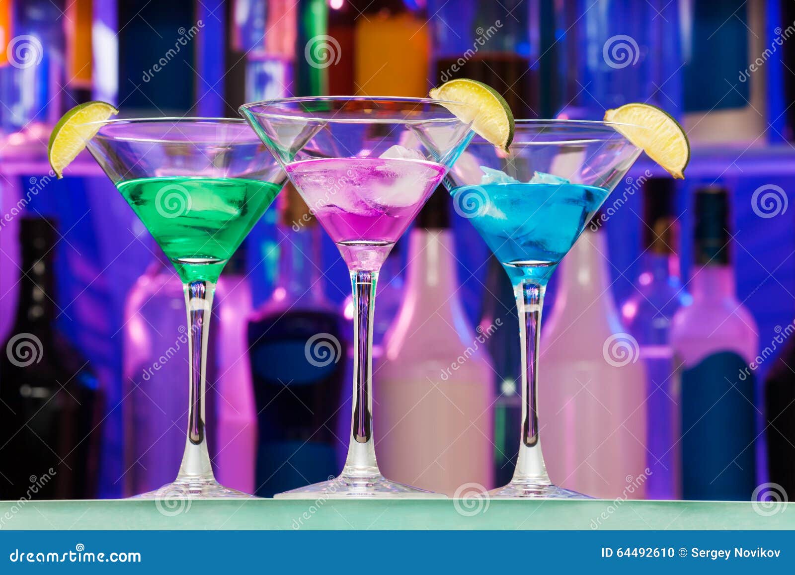 Different Alcohol Color Drinks with Lime Stock Photo - Image of cold ...