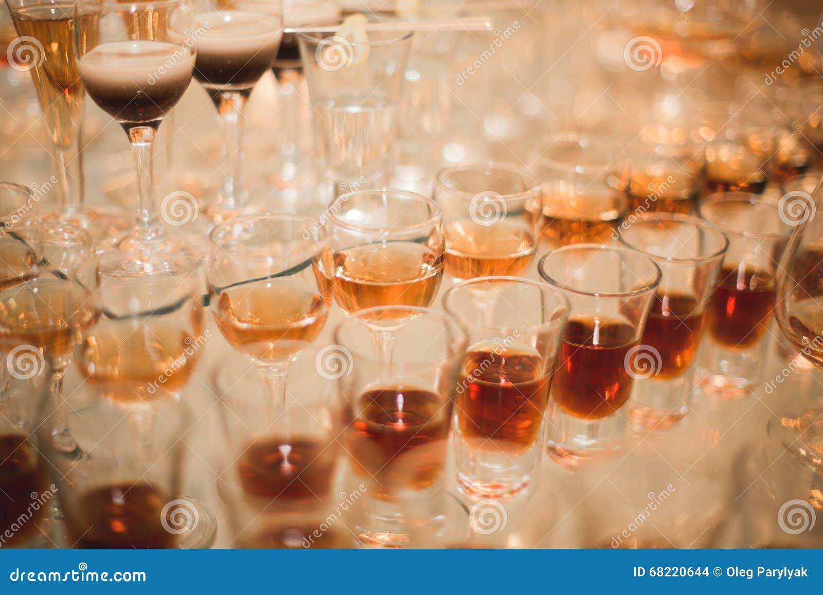 Different Alcohol Drinks in Goblets and Wine Glasses on Wedding Buffet ...