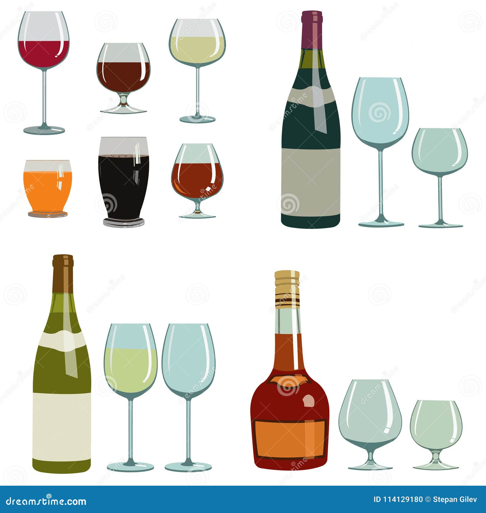 Different Alcoholic Drinks And Glasses Stock Vector Illustration Of Drink Vector 114129180