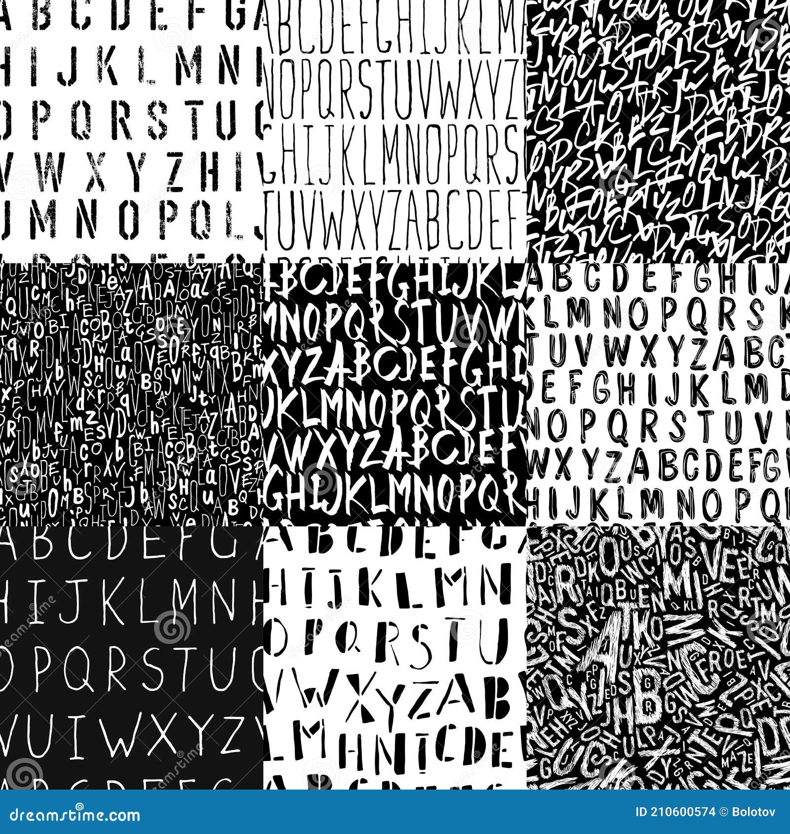 Different Alphabets Seamless Patterns Collection Stock Vector ...