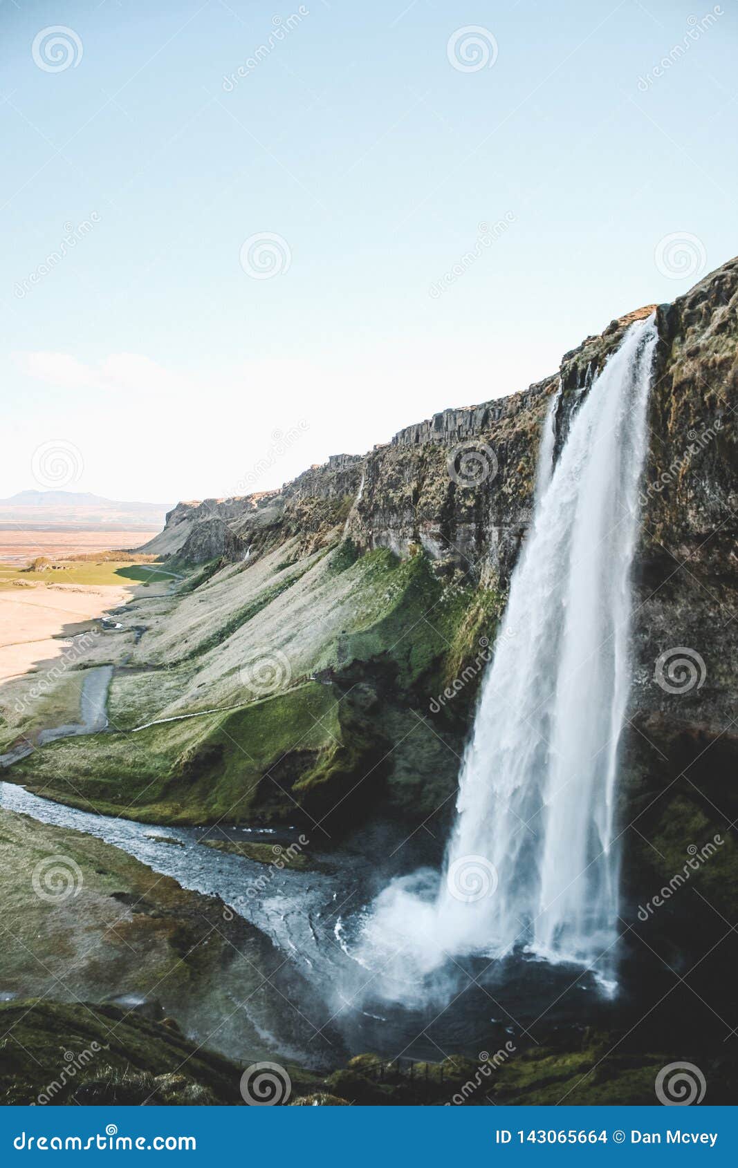 Majestic Side View of Icelandic Waterfall Stock Photo - Image of river ...