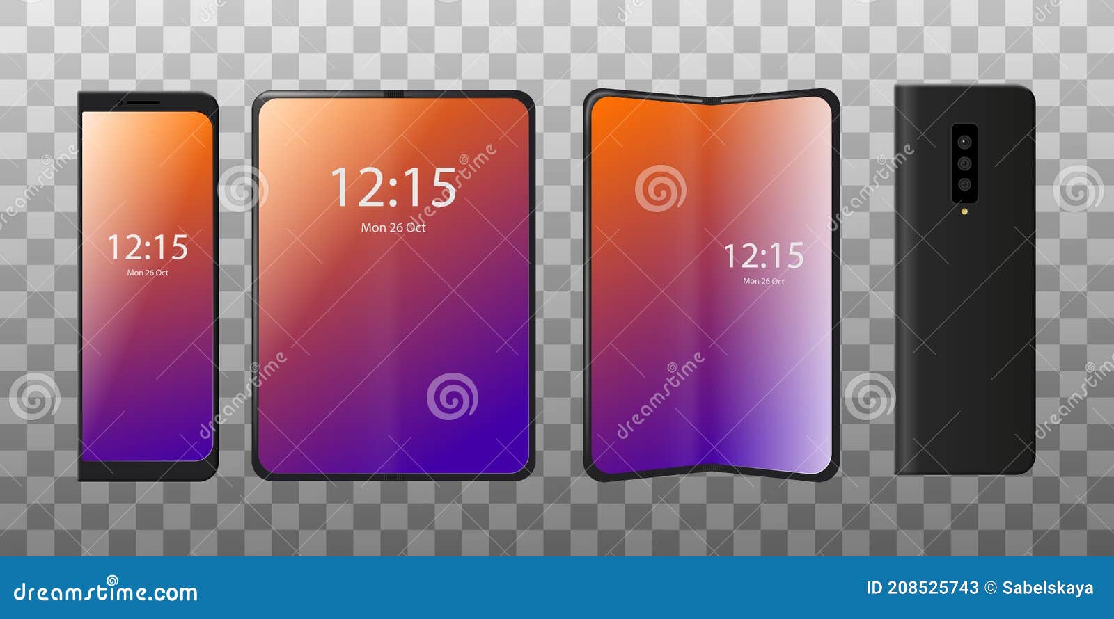 Different Angles Templates of Flexible Phone, Realistic Vector ...